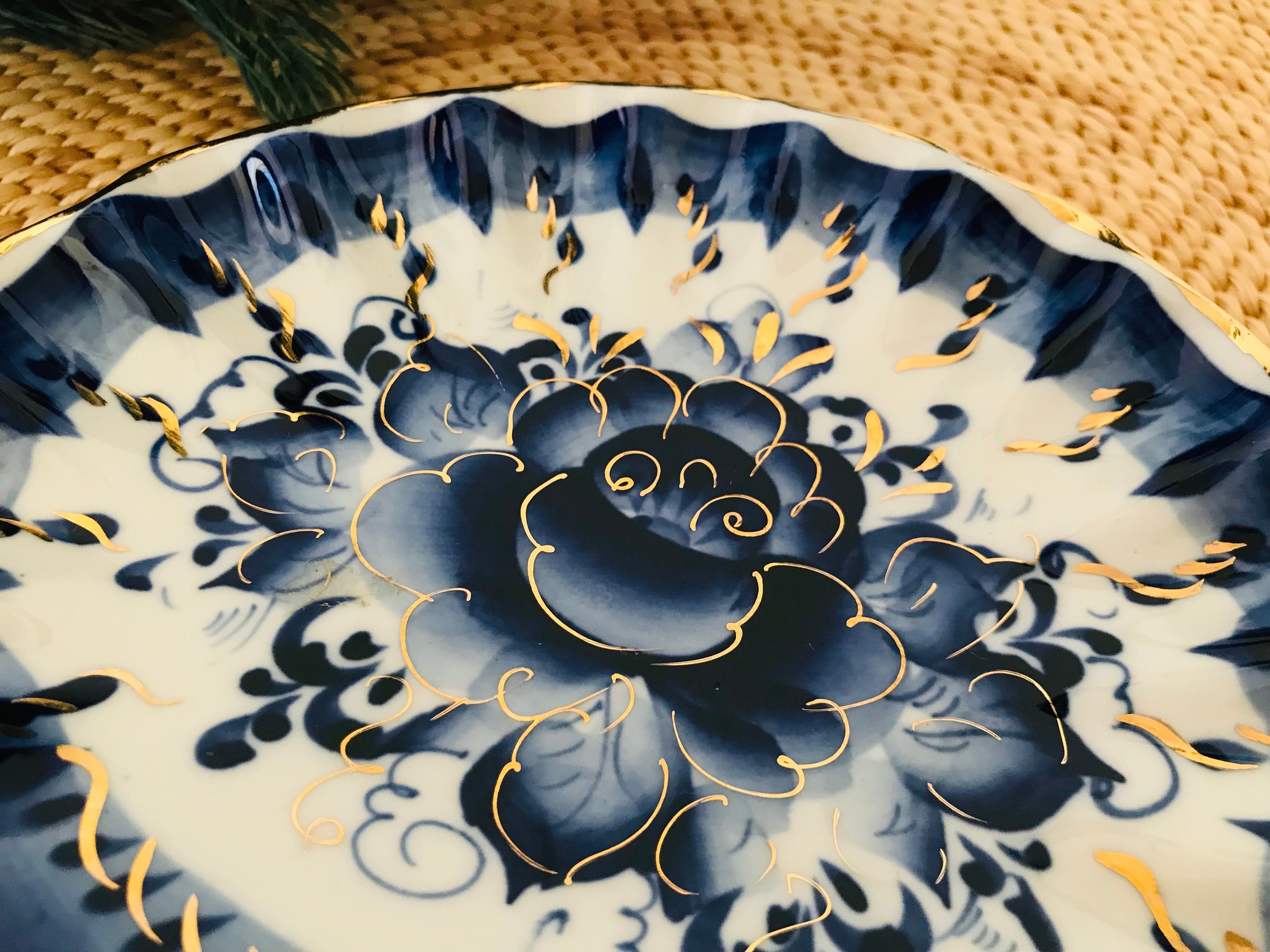Vintage GZHEL Hand Painted Shell Plate - Handmade and Painted in Gzhel ...