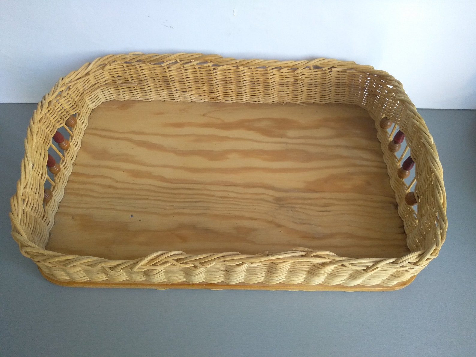 Vintage Large Wicker Tray - Vintage Large Tray - Knit Tray - Vintage ...