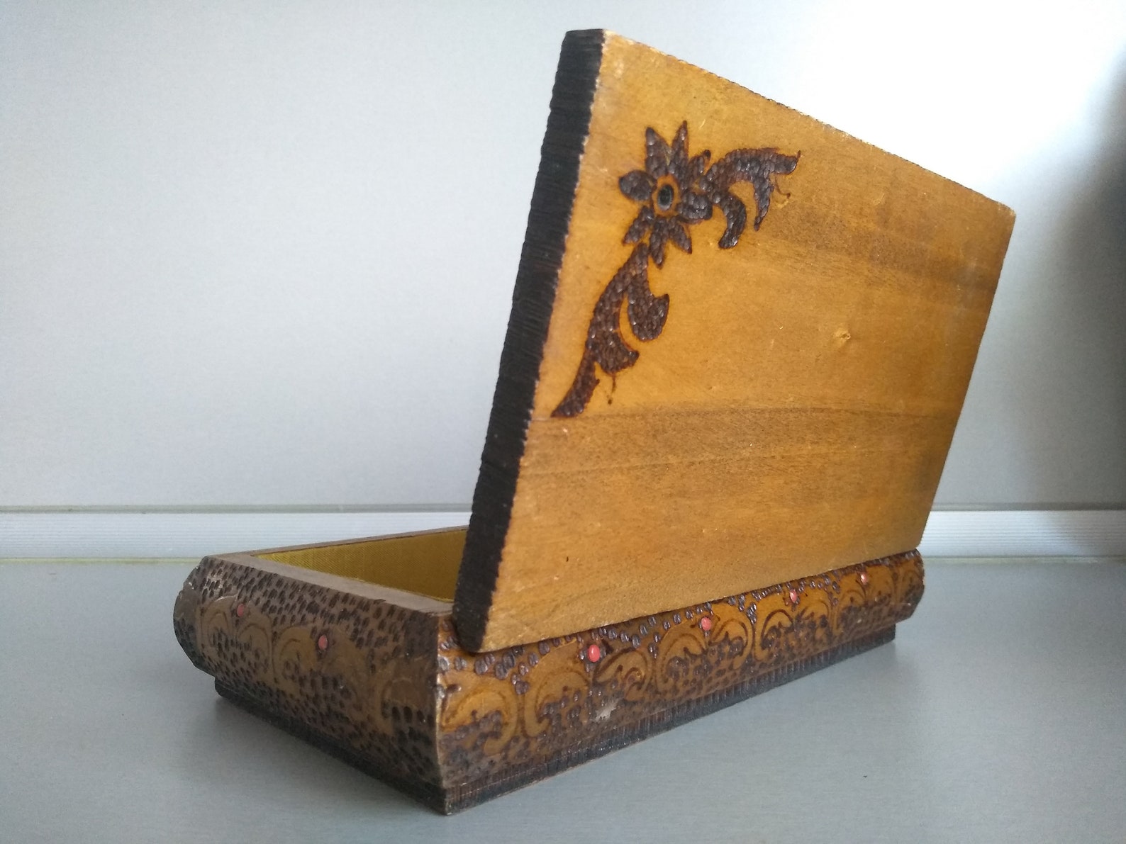 Vintage Pyrography Box - Vintage Wooden Box - Vintage Handmade Wooden ...