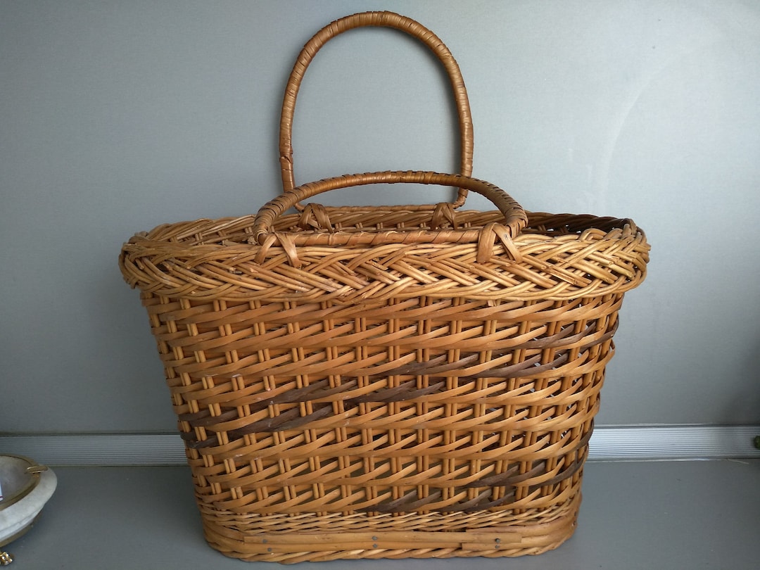 Vintage Woven Rattan Basket With Handles - Beautiful Basket - Old Woven ...