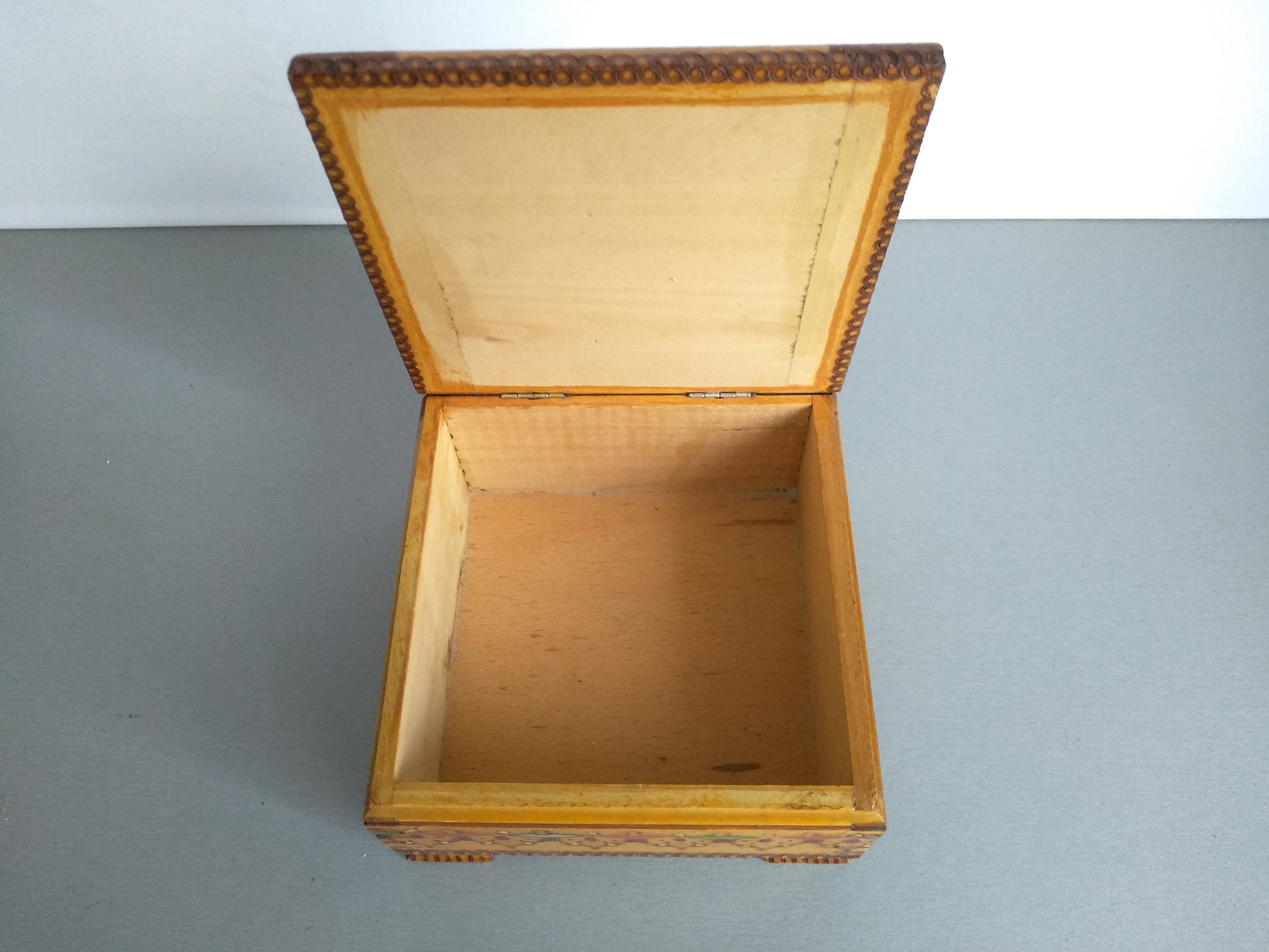 Pyrography Small Box - Vintage Wooden Box - Vintage Handmade Wooden Box ...