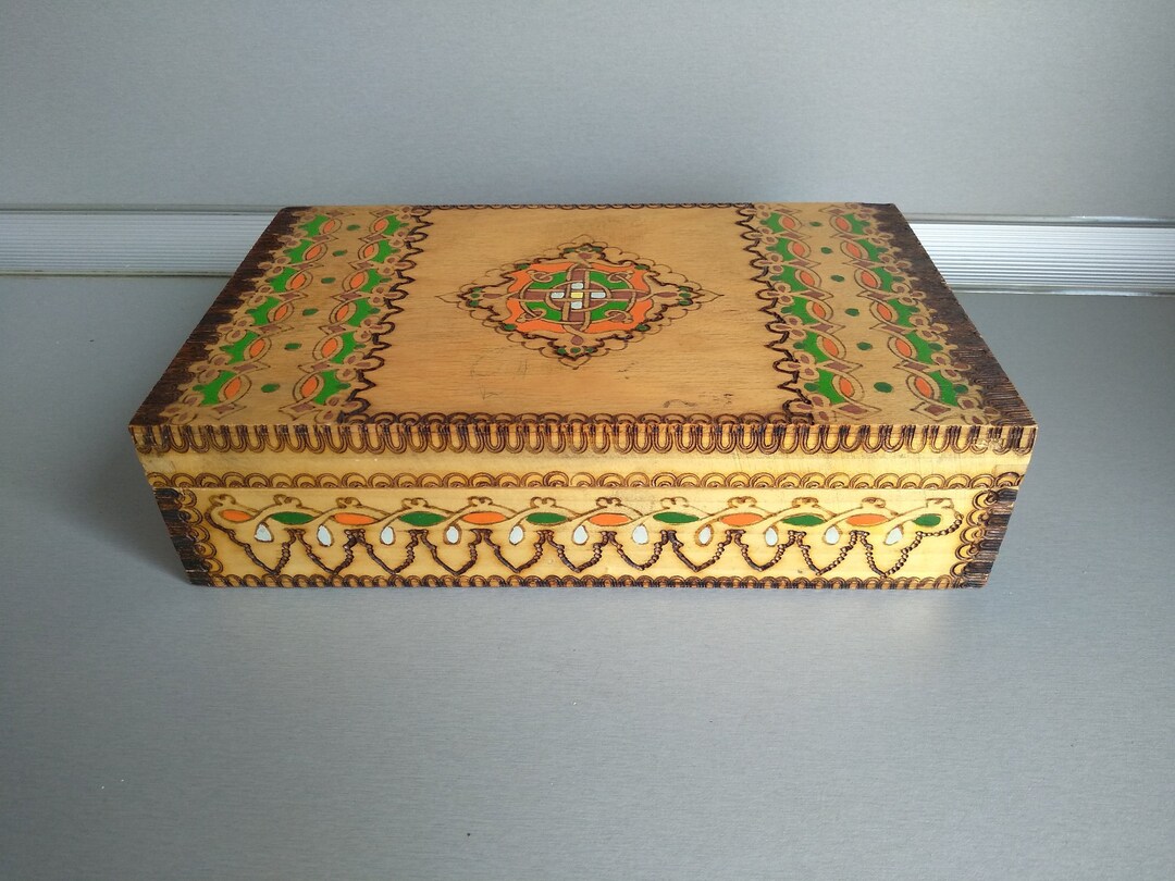 Vintage Pyrography Box - Vintage Wooden Box - Vintage Handmade Wooden ...