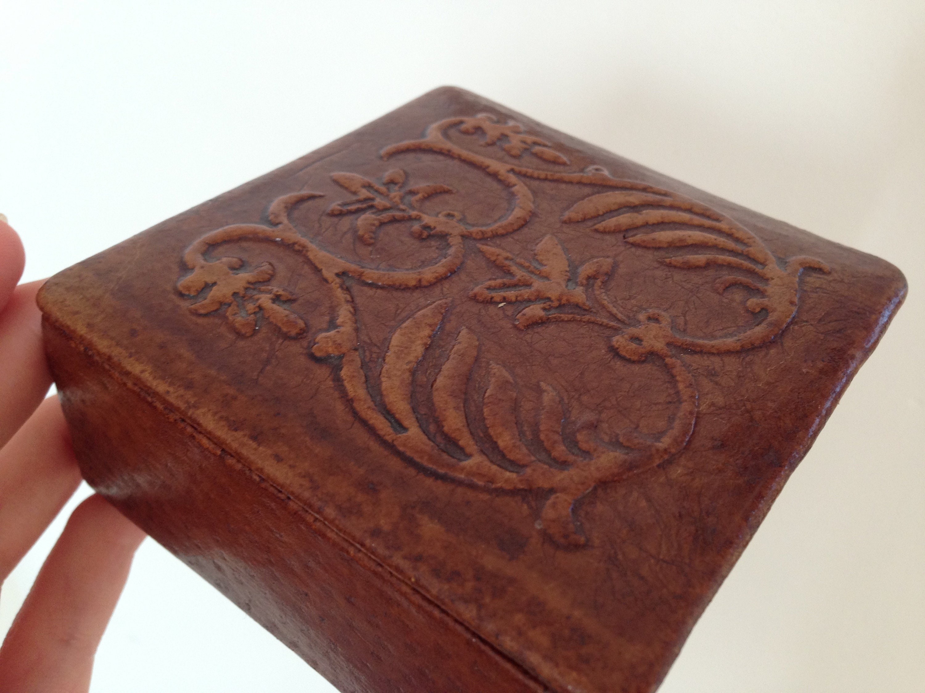 Vintage embossed Genuine Leather Box leather box leather | Etsy