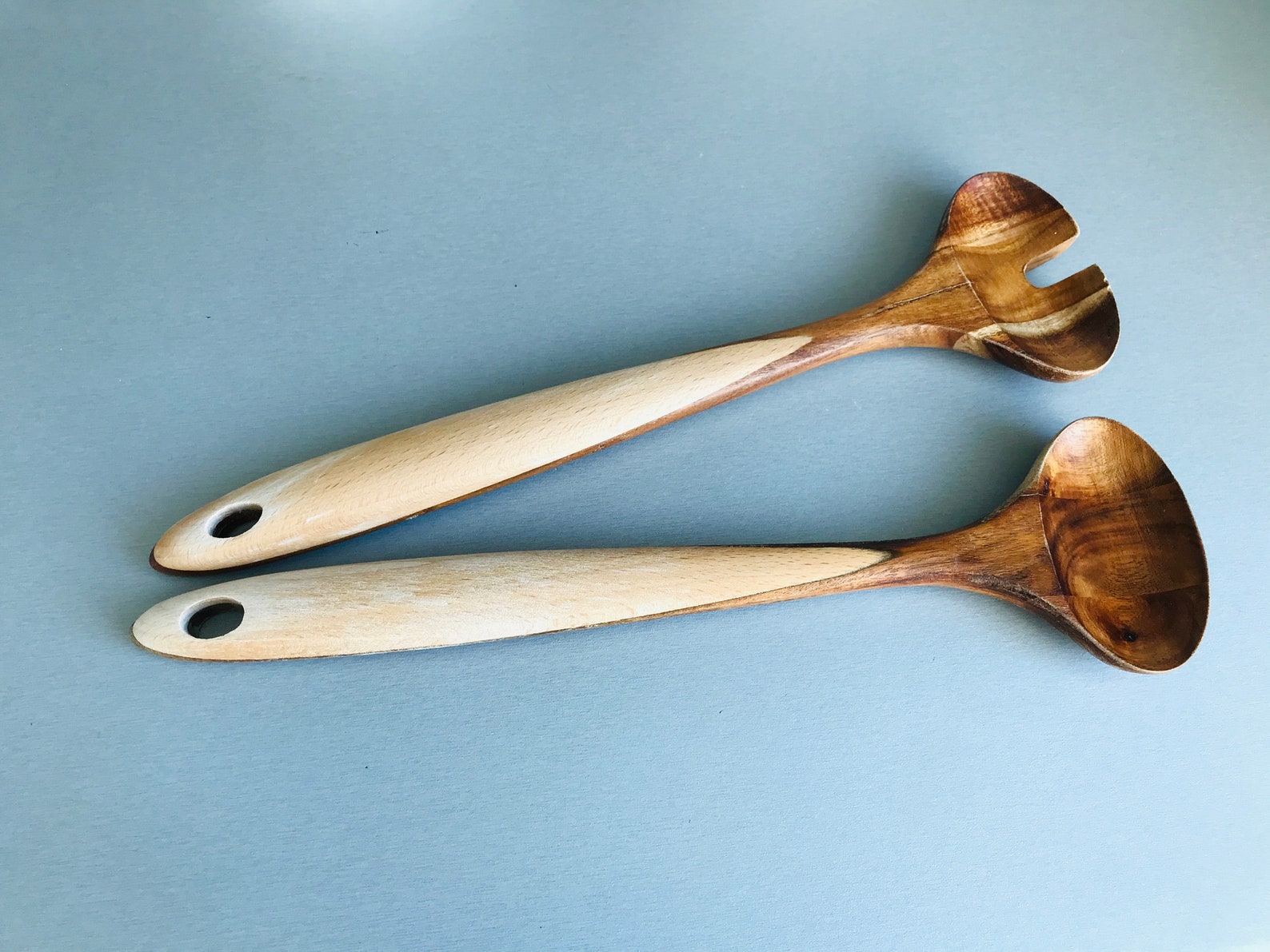 Solid Wooden Salad Spoon Set Wooden Spoon Set - Etsy