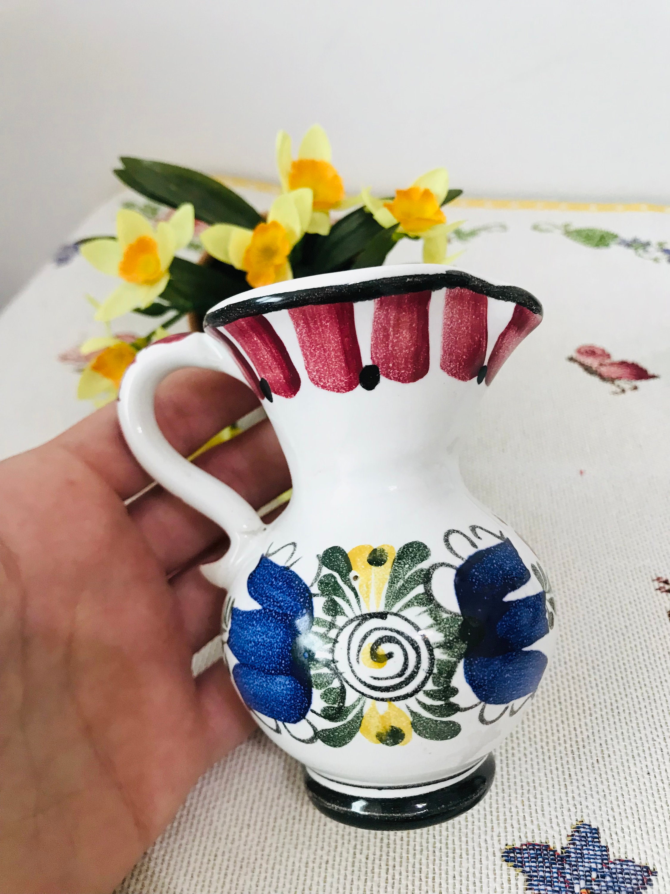 Vintage Handmade and Hand Painted Small Pitcher / Vase - Etsy