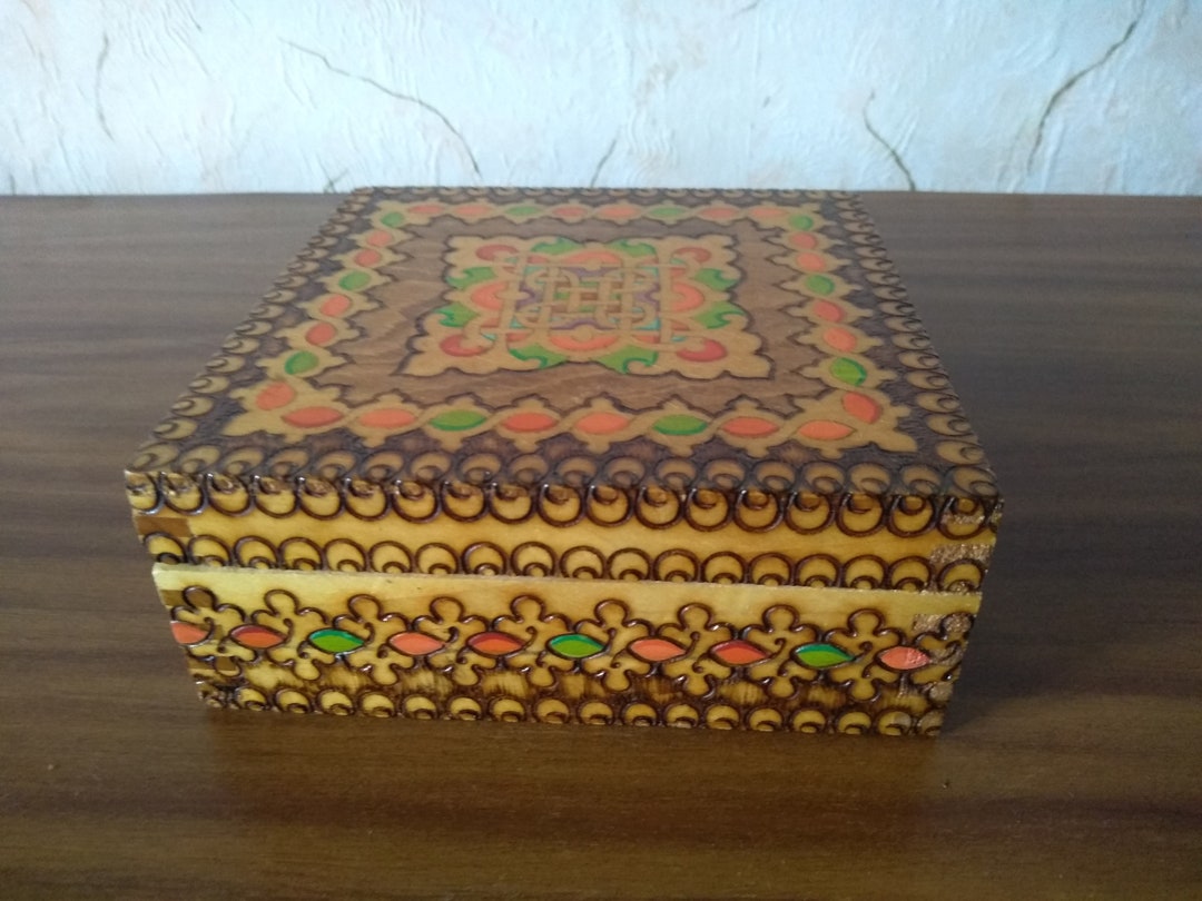 Vintage Pyrography Box - Vintage Wooden Box - Vintage Handmade Wooden ...