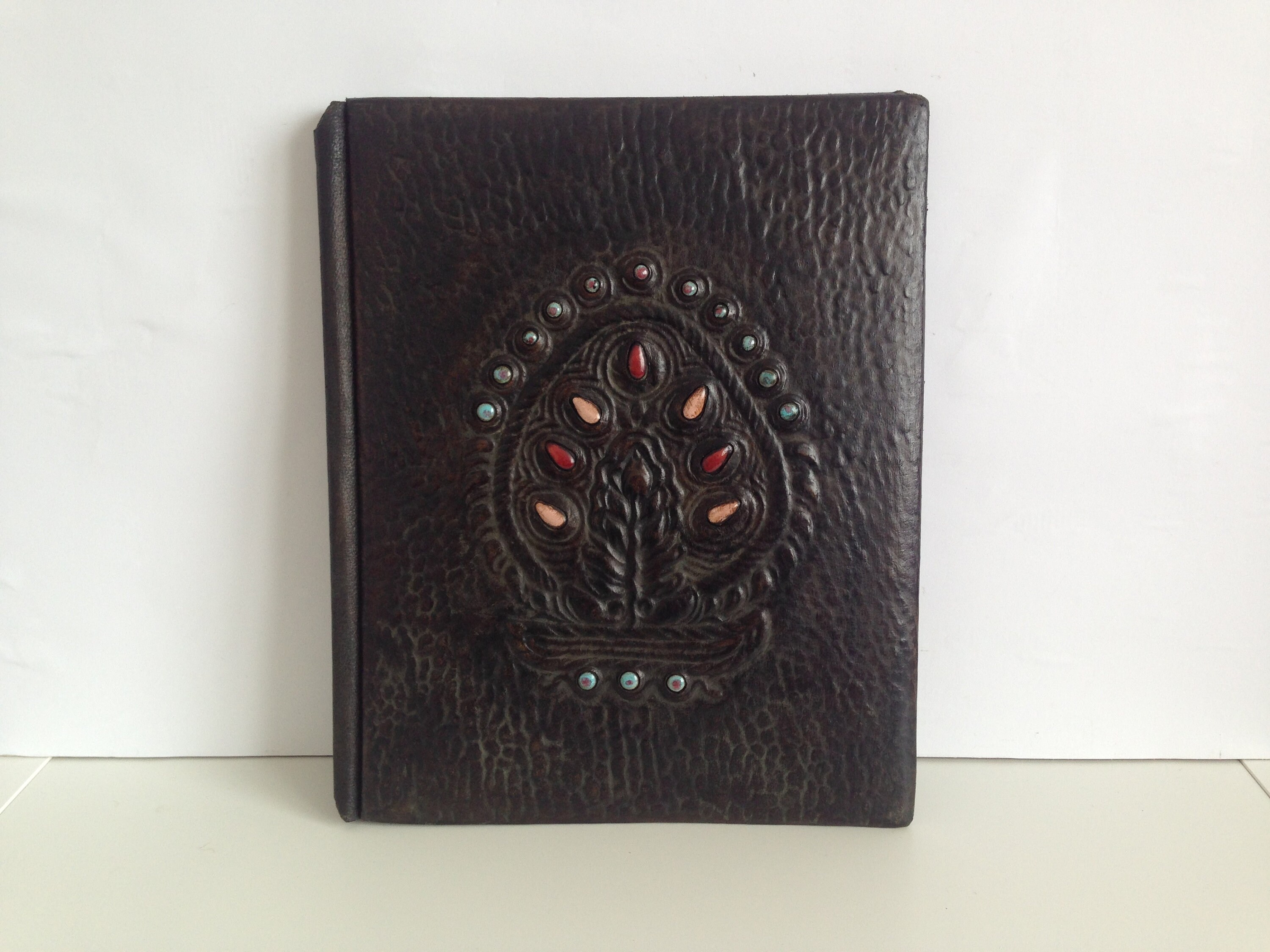 Genuine Embossed Leather Folder - Vintage Leather Book Cover - Large ...