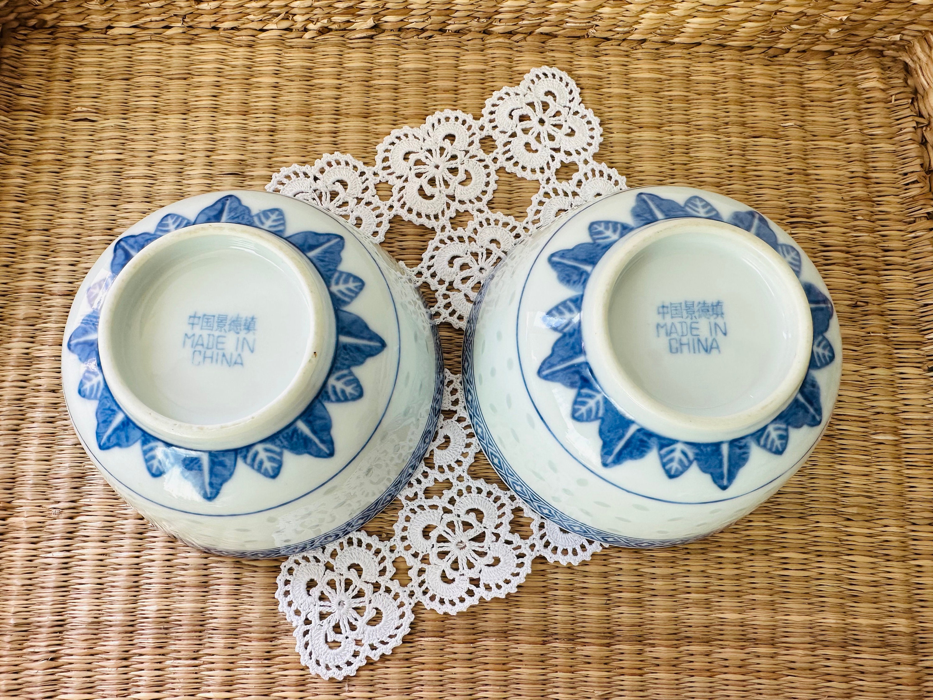 Vintage Set of 2 Chinese Rice Grain Porcelain Bowl - Rice Chinese Soup ...