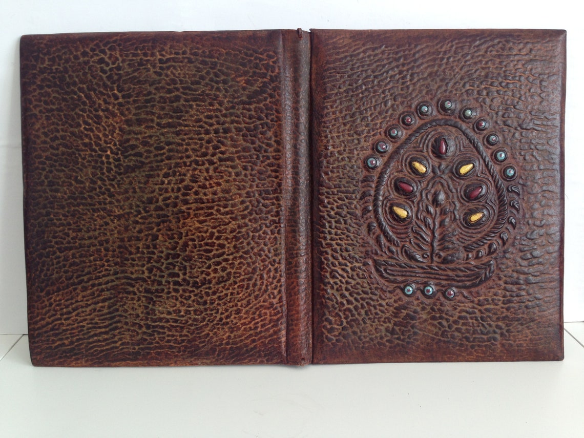 Genuine Embossed Leather Folder - Vintage Leather Book Cover - Large ...