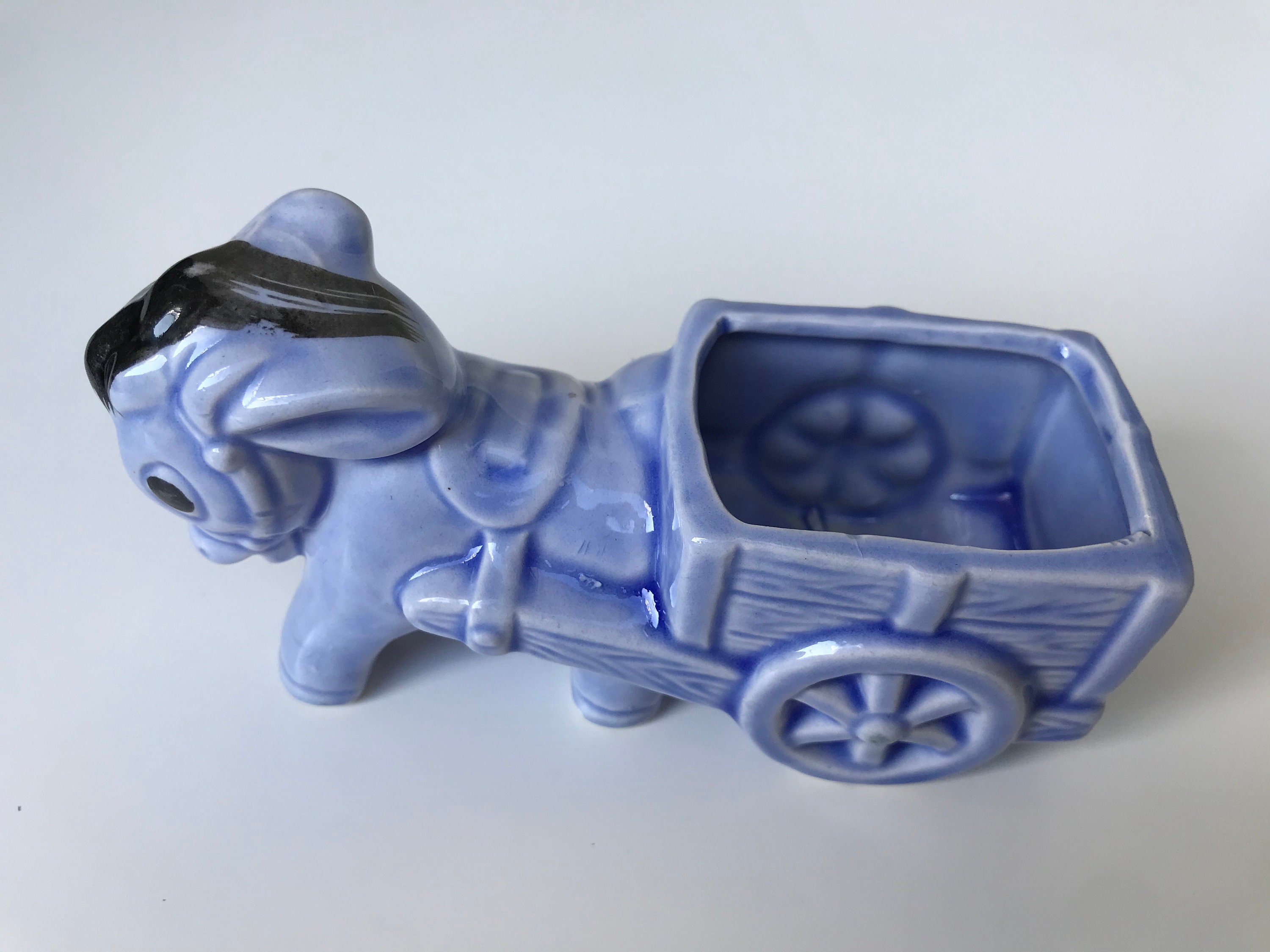 Vintage Ceramic Donkey Planter Blue Ceramic Horse With Cart | Etsy