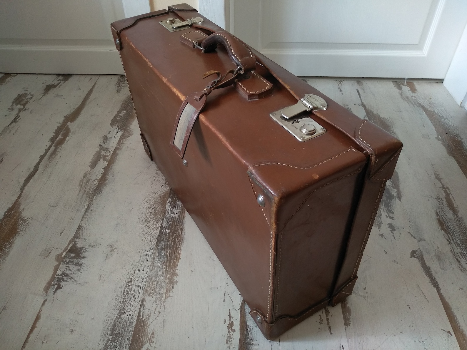 Antique Genuine Leather Suitcase - Vintage French Leather Suitcase ...
