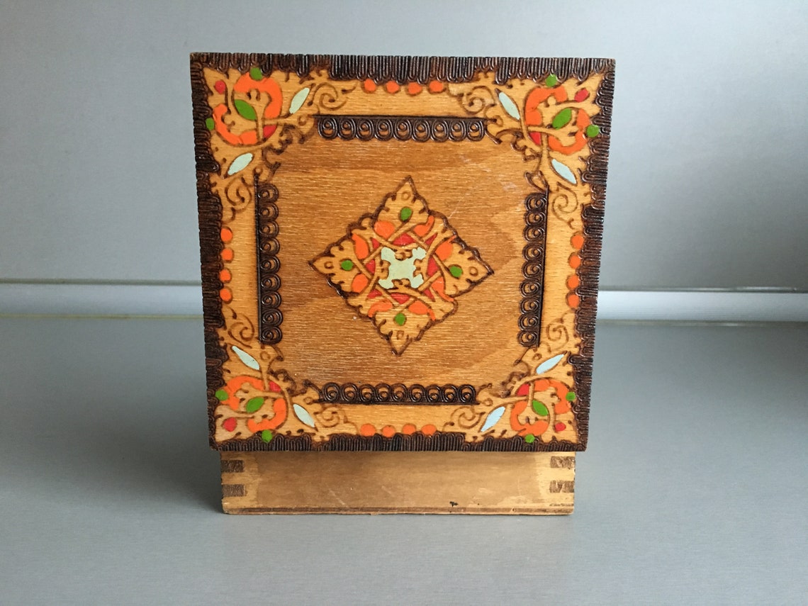 Vintage Pyrography Box - Vintage Wooden Box - Vintage Handmade Wooden ...