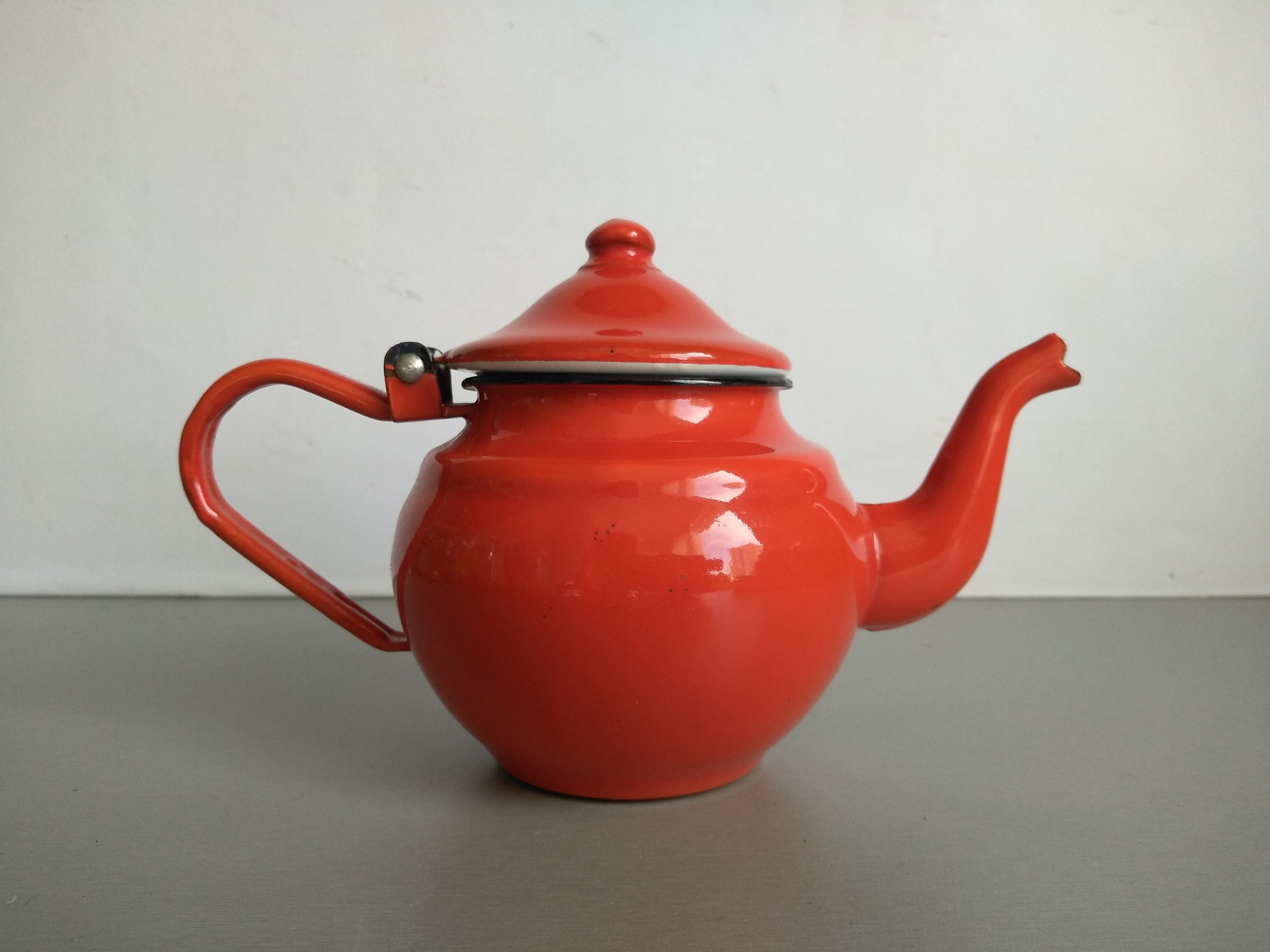 Vintage Enamel Teapot Little Red Enamel Teapot Antique | Etsy
