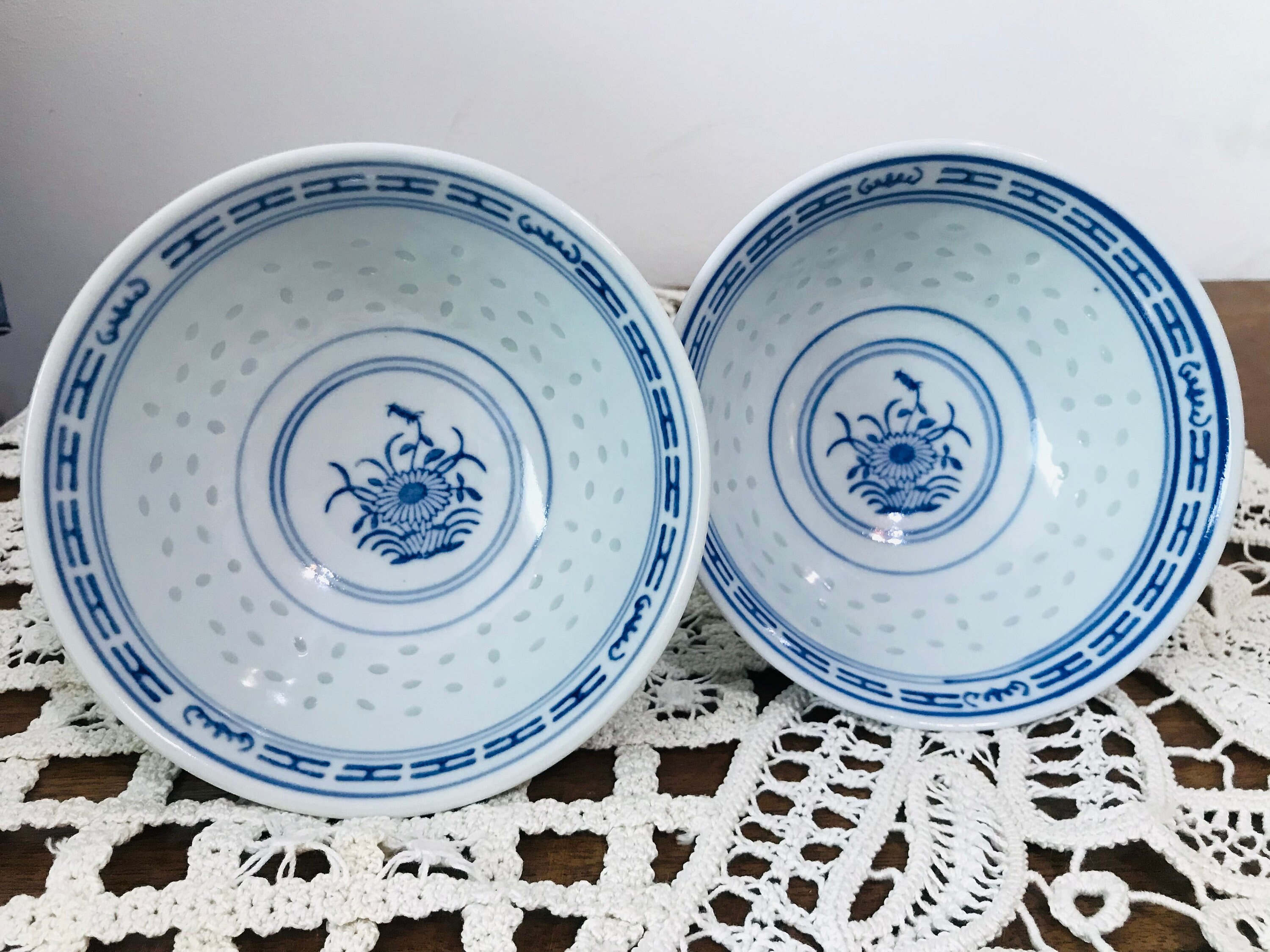 Vintage Set of 2 Chinese Rice Grain Porcelain Bowl Rice | Etsy