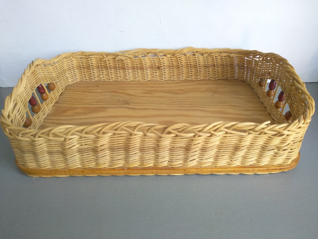 Vintage Large Wicker Tray - Vintage Large Tray - Knit Tray - Vintage ...