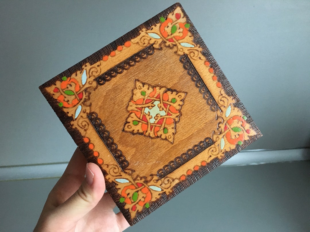 Vintage Pyrography Box - Vintage Wooden Box - Vintage Handmade Wooden ...