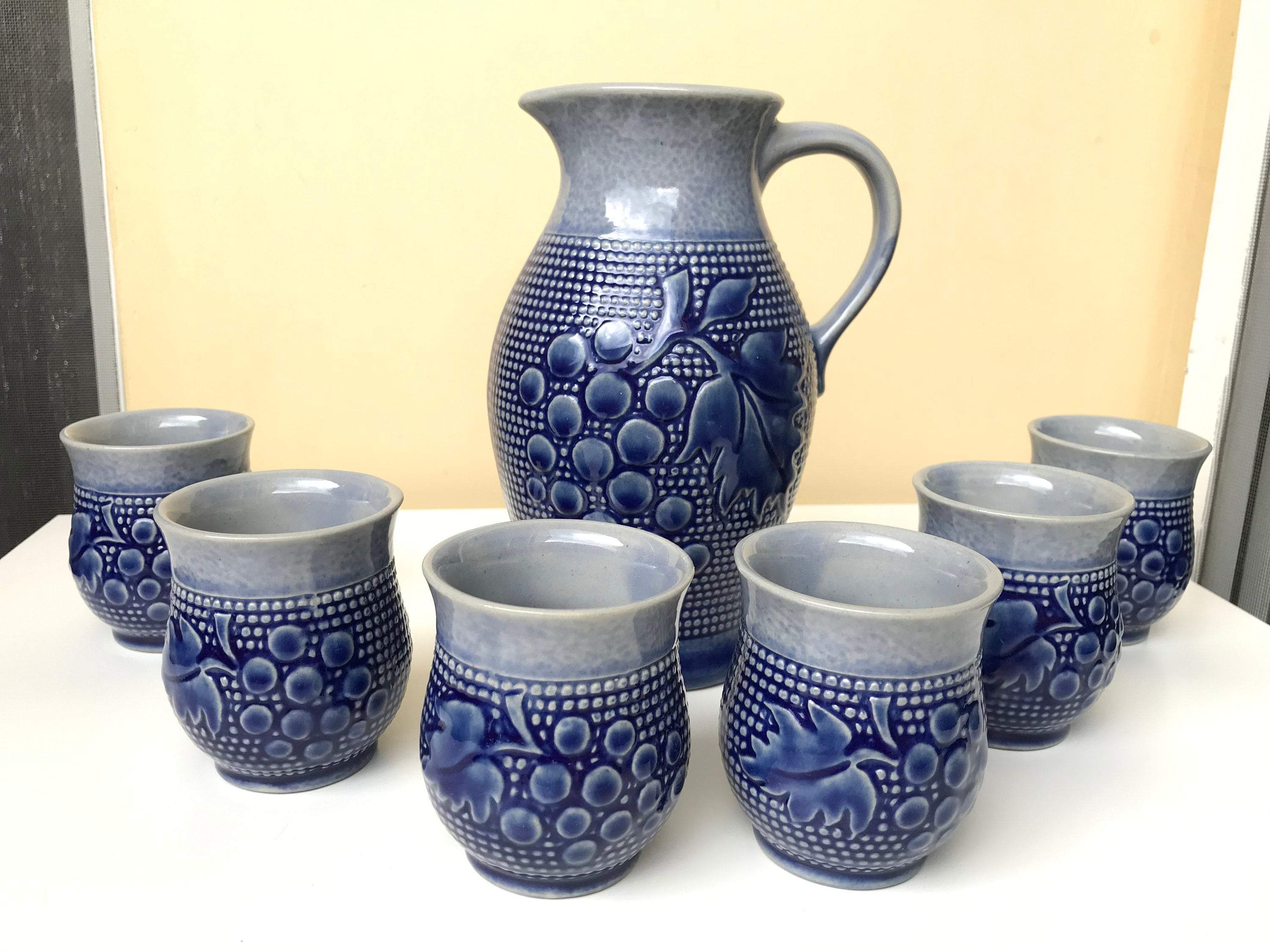 Vintage MARZI & REMY pitcher with cups set Salt glazed wine | Etsy