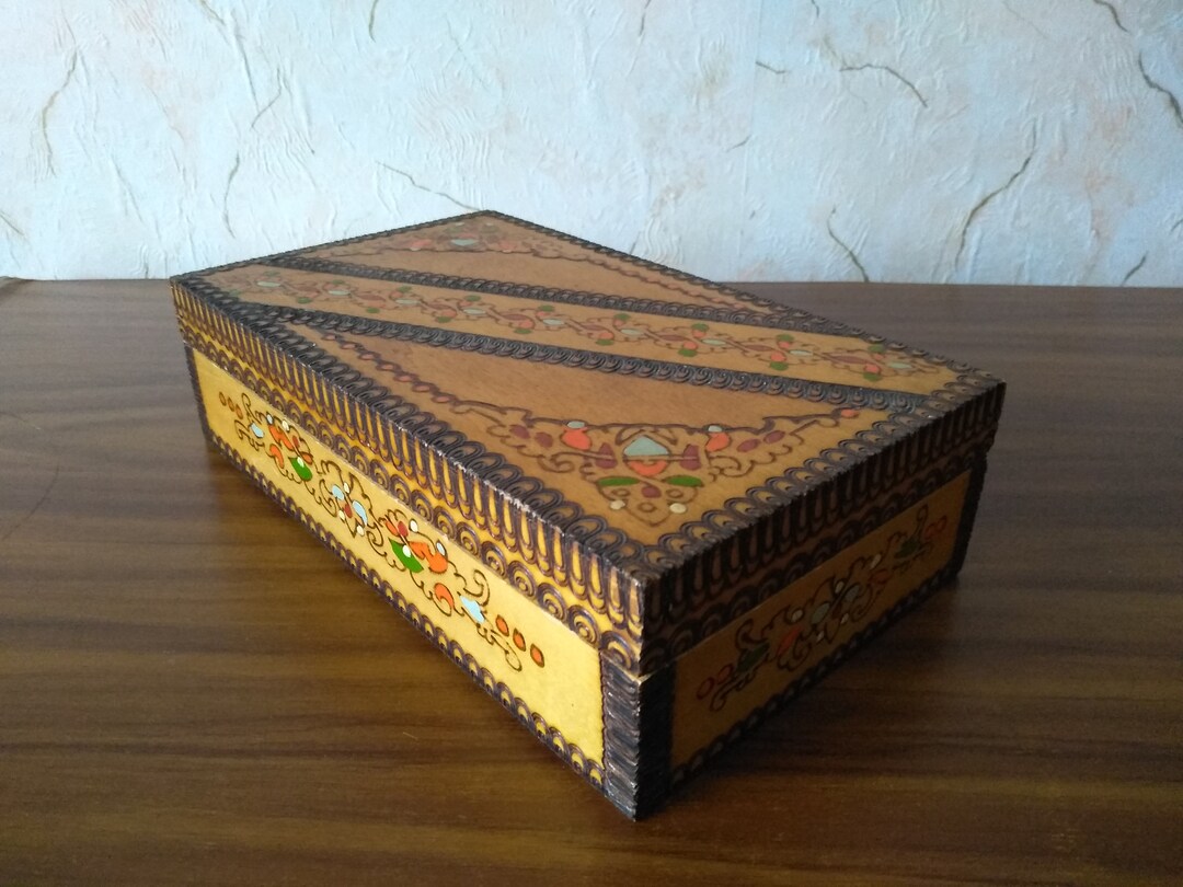 Vintage Pyrography Box Vintage Wooden Box Vintage Handmade Wooden Box ...