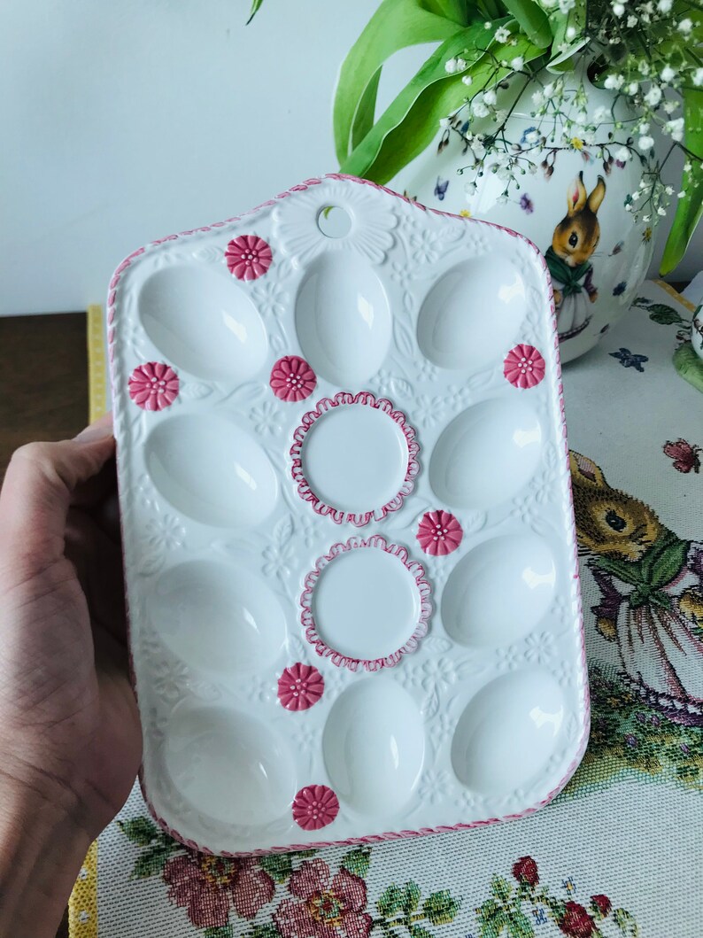 Vintage Egg Plate White With Pink - Easter Plate - Beautiful Egg Plate ...
