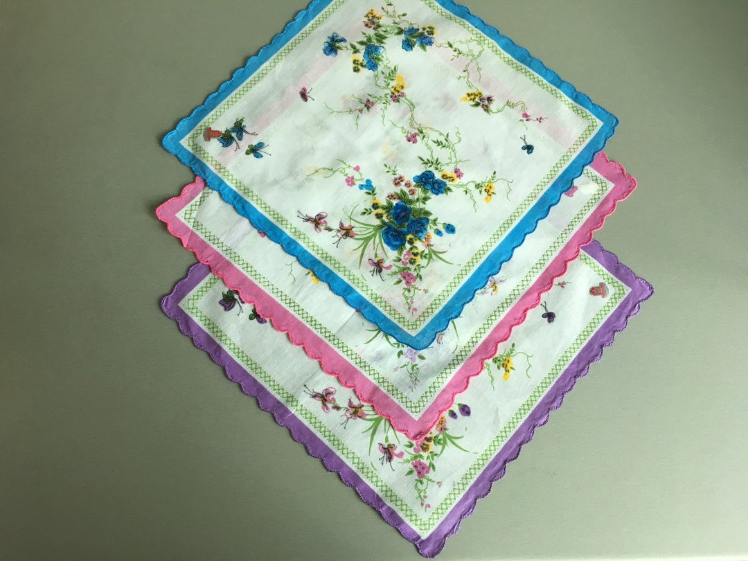 NEVER USED - Set of 3 Handkerchief - Vintage Cotton Handkerchief ...