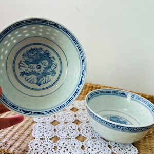 Vintage Set of 2 Chinese Rice Grain Porcelain Bowl - Rice Chinese Soup ...