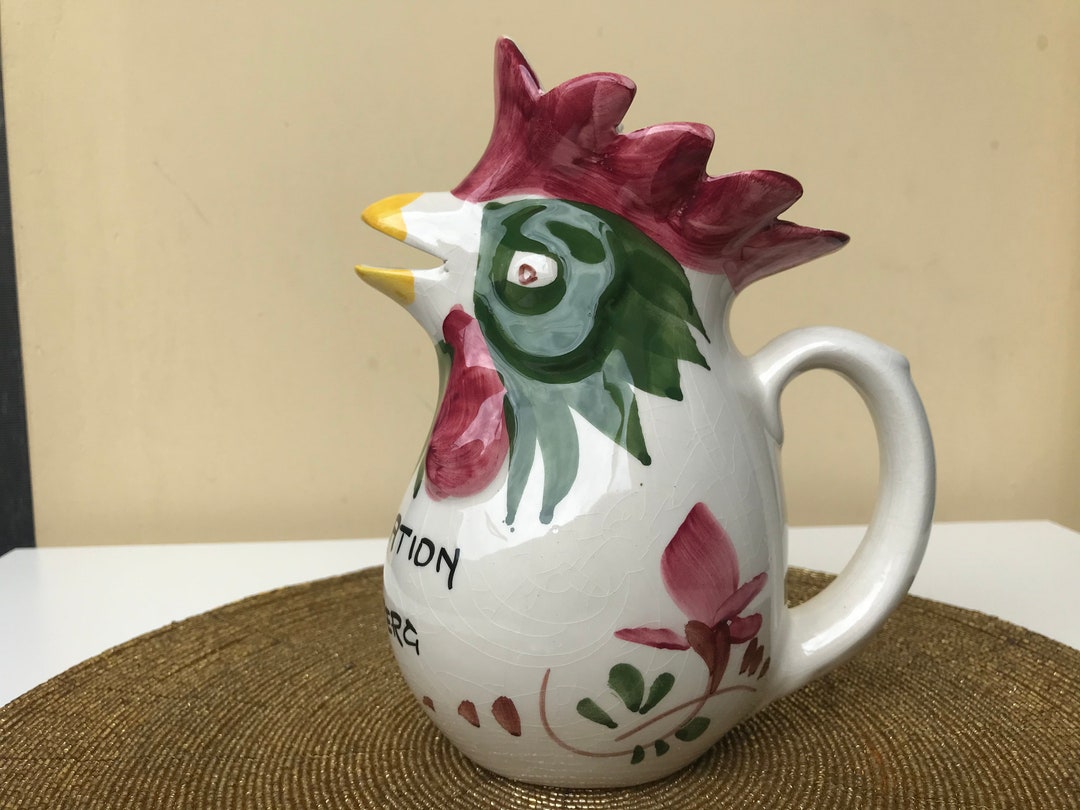 Vintage Handpainted Rooster Pitcher Jug - Vintage Jug Cock Ceramic ...