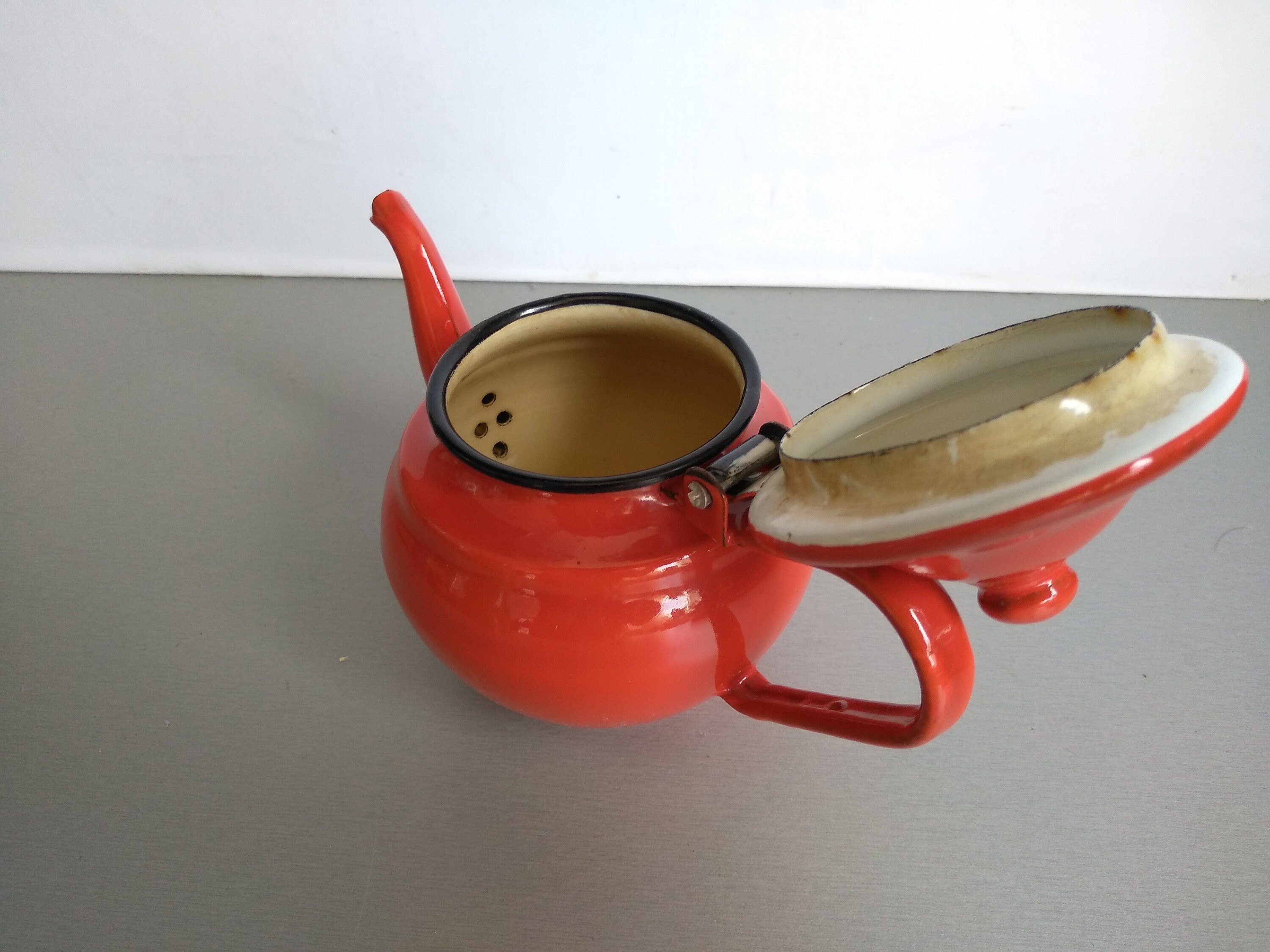 Vintage Enamel Teapot Little Red Enamel Teapot Antique | Etsy