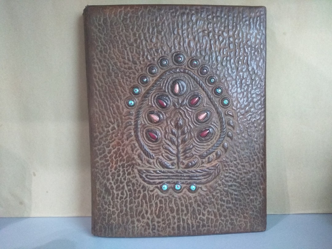 Genuine Embossed Leather Folder - Vintage Leather Book Cover - Large ...