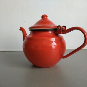 Vintage Enamel Teapot - Little Red Enamel Teapot - Antique Enamel ...