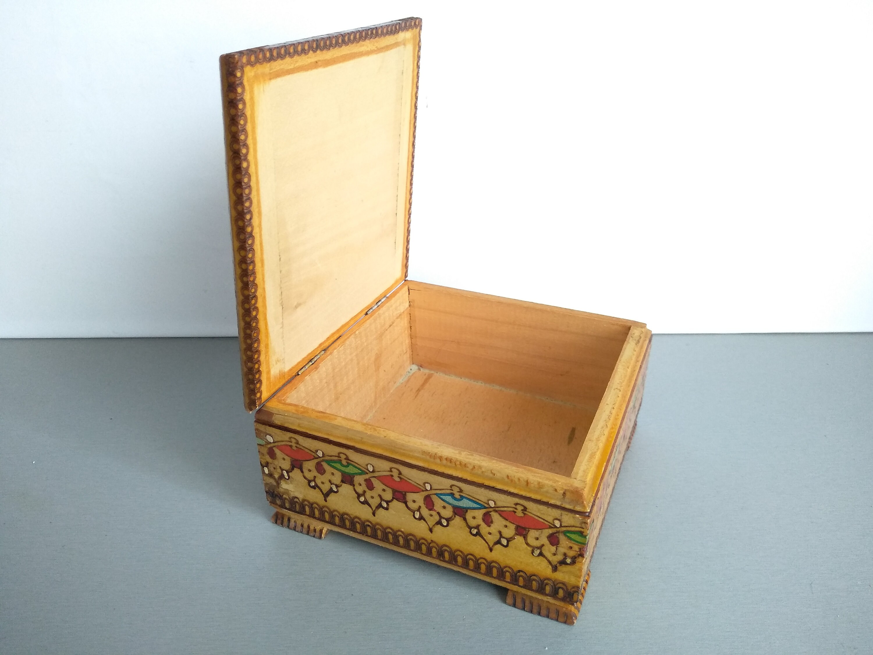 Pyrography Small Box - Vintage Wooden Box - Vintage Handmade Wooden Box ...