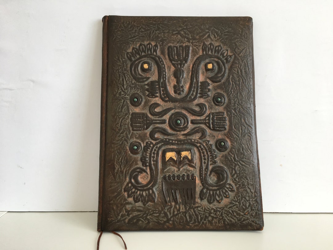 Vintage Genuine Leather Large Folder - Embossed Leather Book Cover ...
