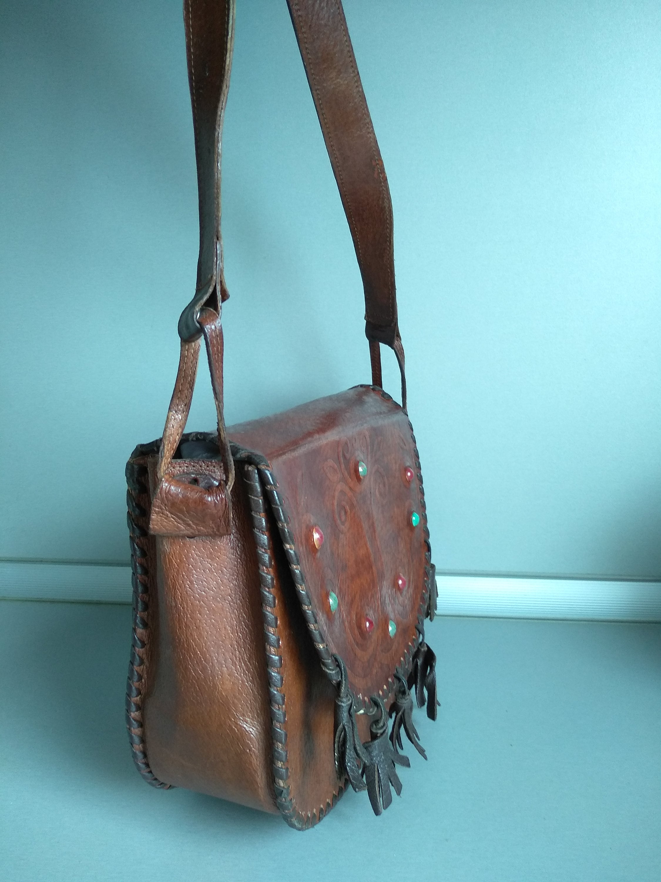 Vintage Embossed Genuine Leather Bag - Genuine Leather Shoulder Bag ...