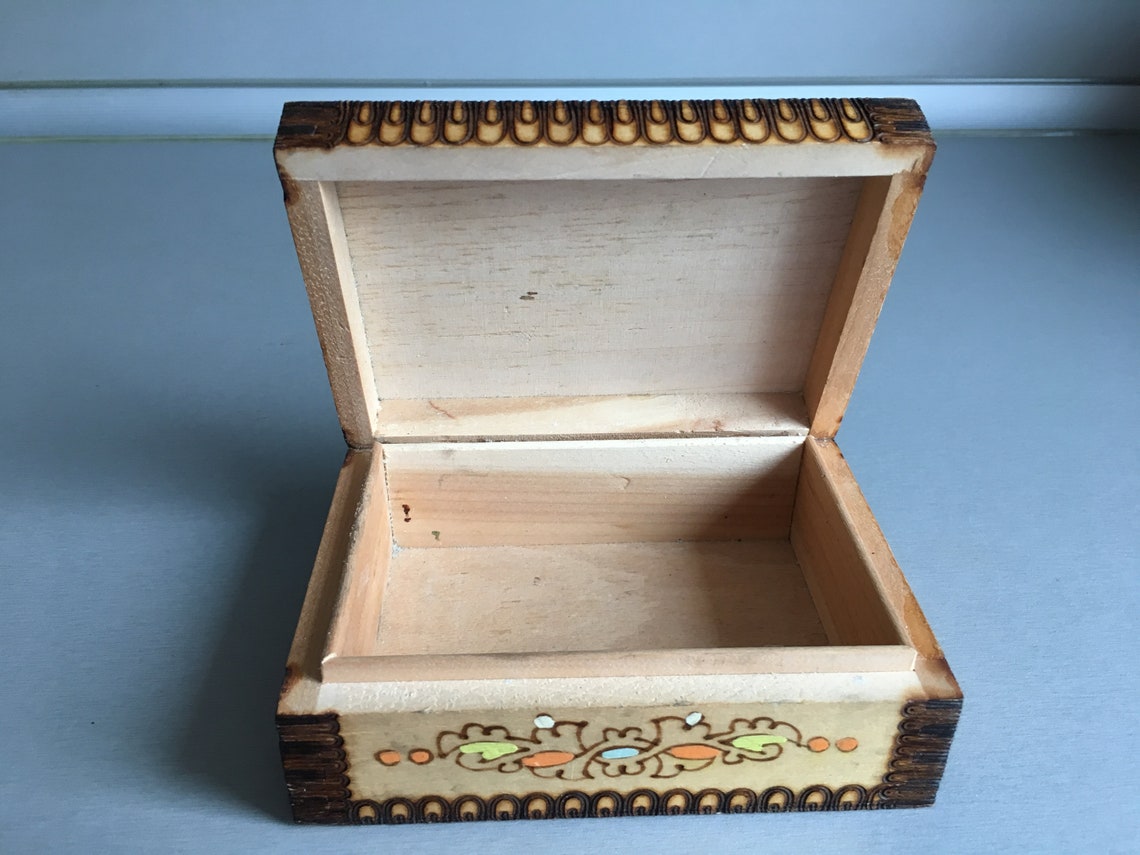Vintage Pyrography Small Box - Vintage Wooden Box - Vintage Handmade ...