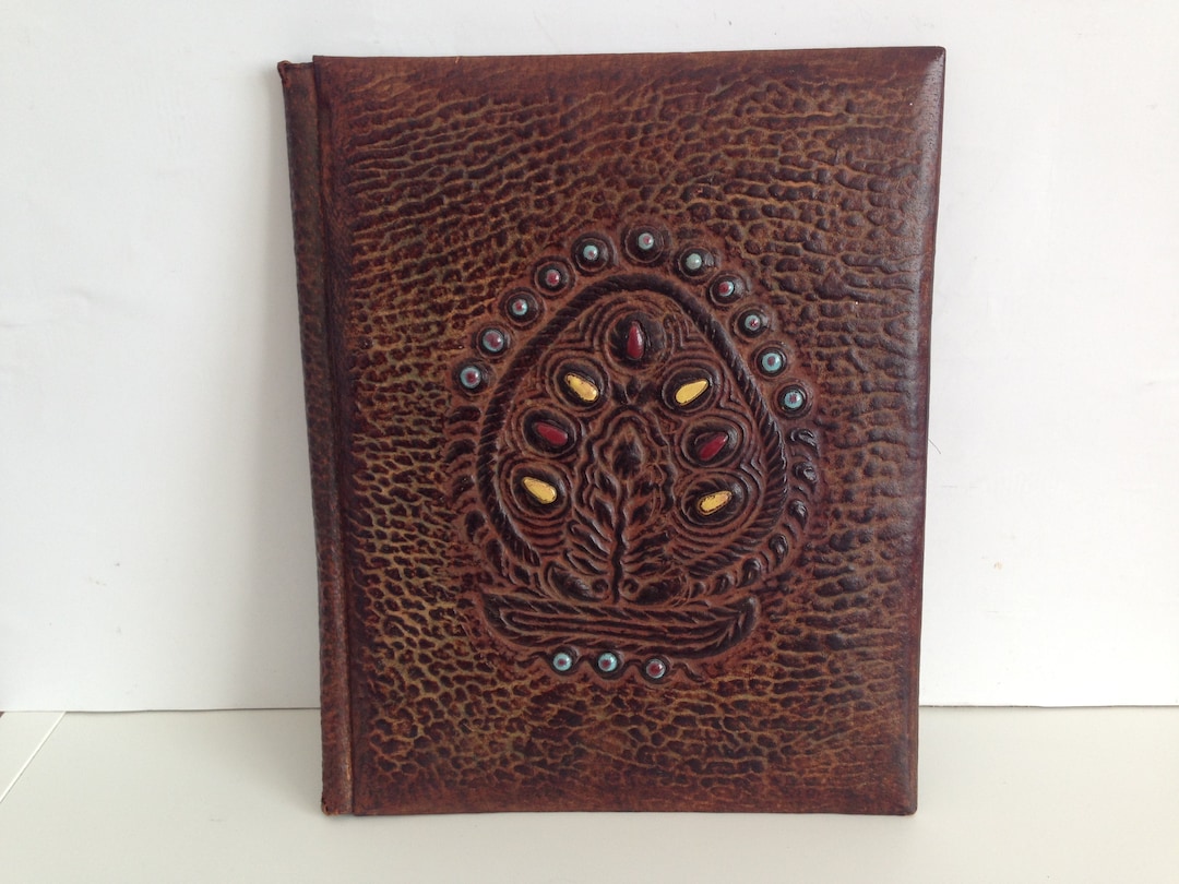 Genuine Embossed Leather Folder - Vintage Leather Book Cover - Large ...