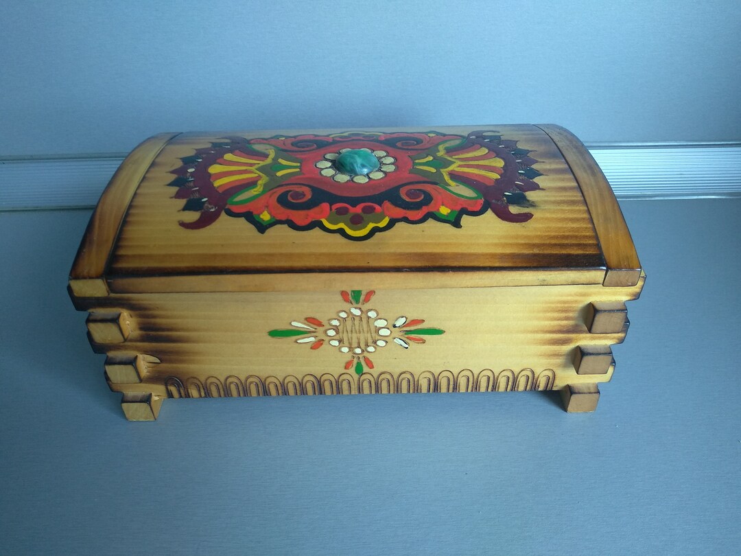 Vintage Pyrography Box - Vintage Wooden Box - Vintage Handmade Wooden ...