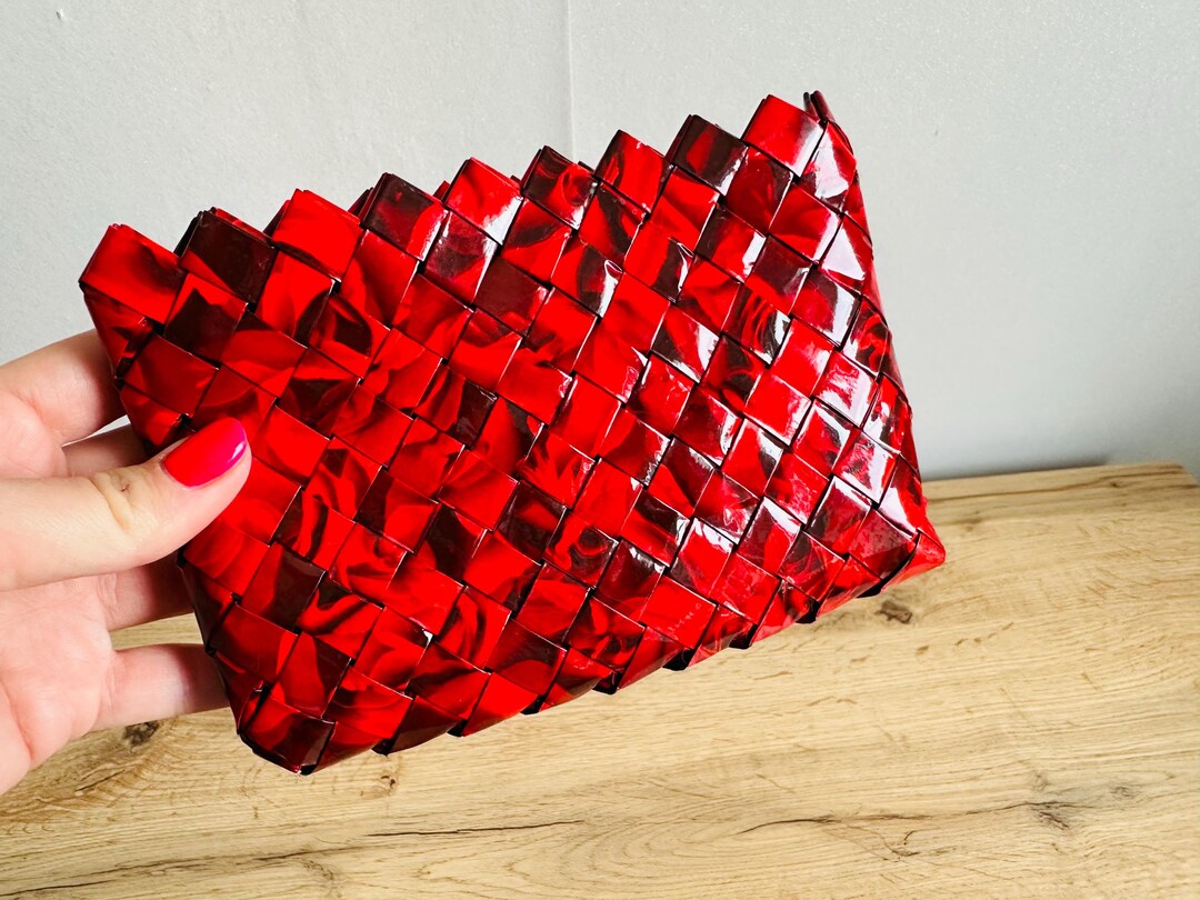 Purse Made of Magazine Papers - Red Purse Made of Newspaper - Handmade ...