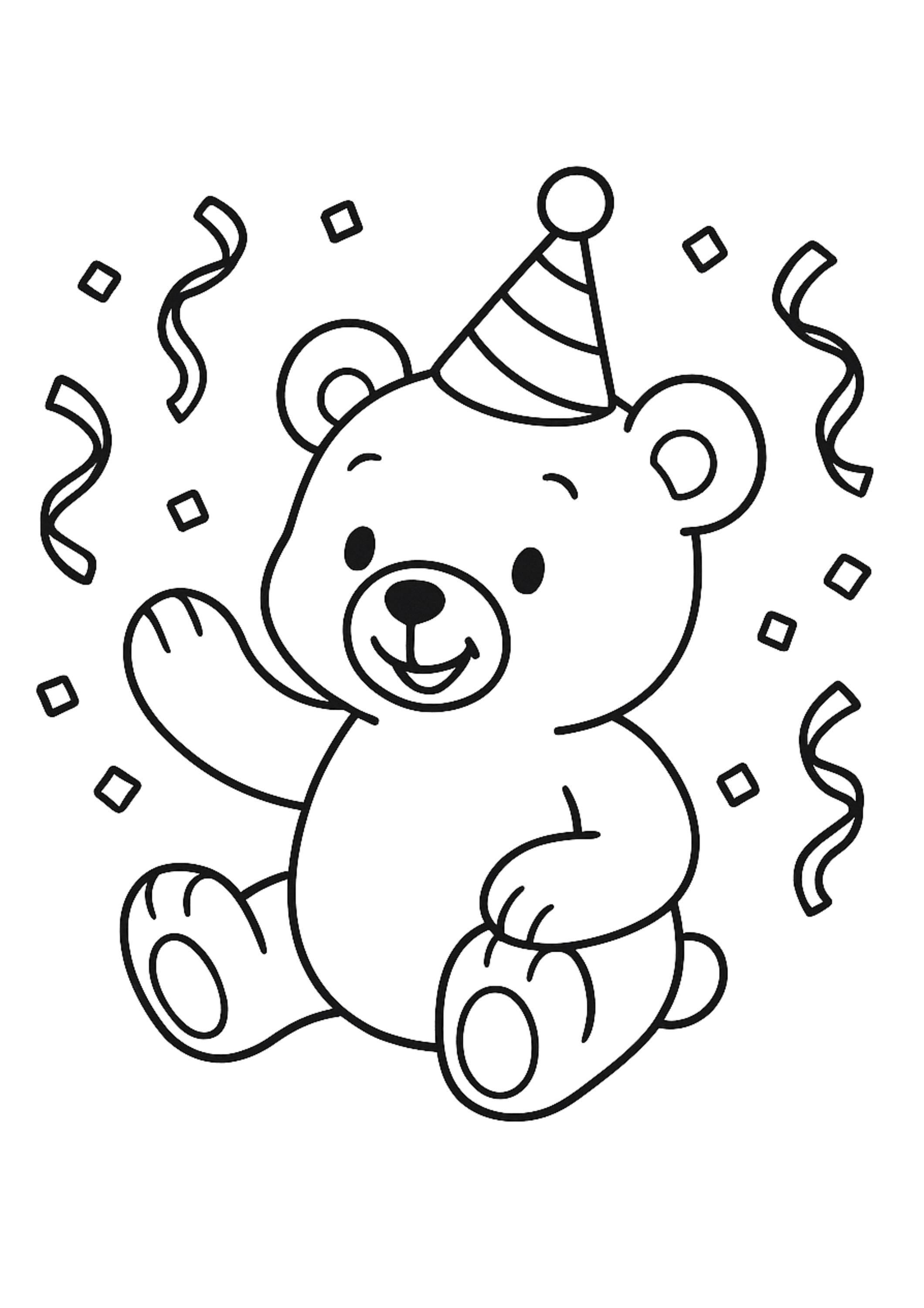 Birthday Bear Coloring Page – Printable PDF for Toddlers, Bear With ...