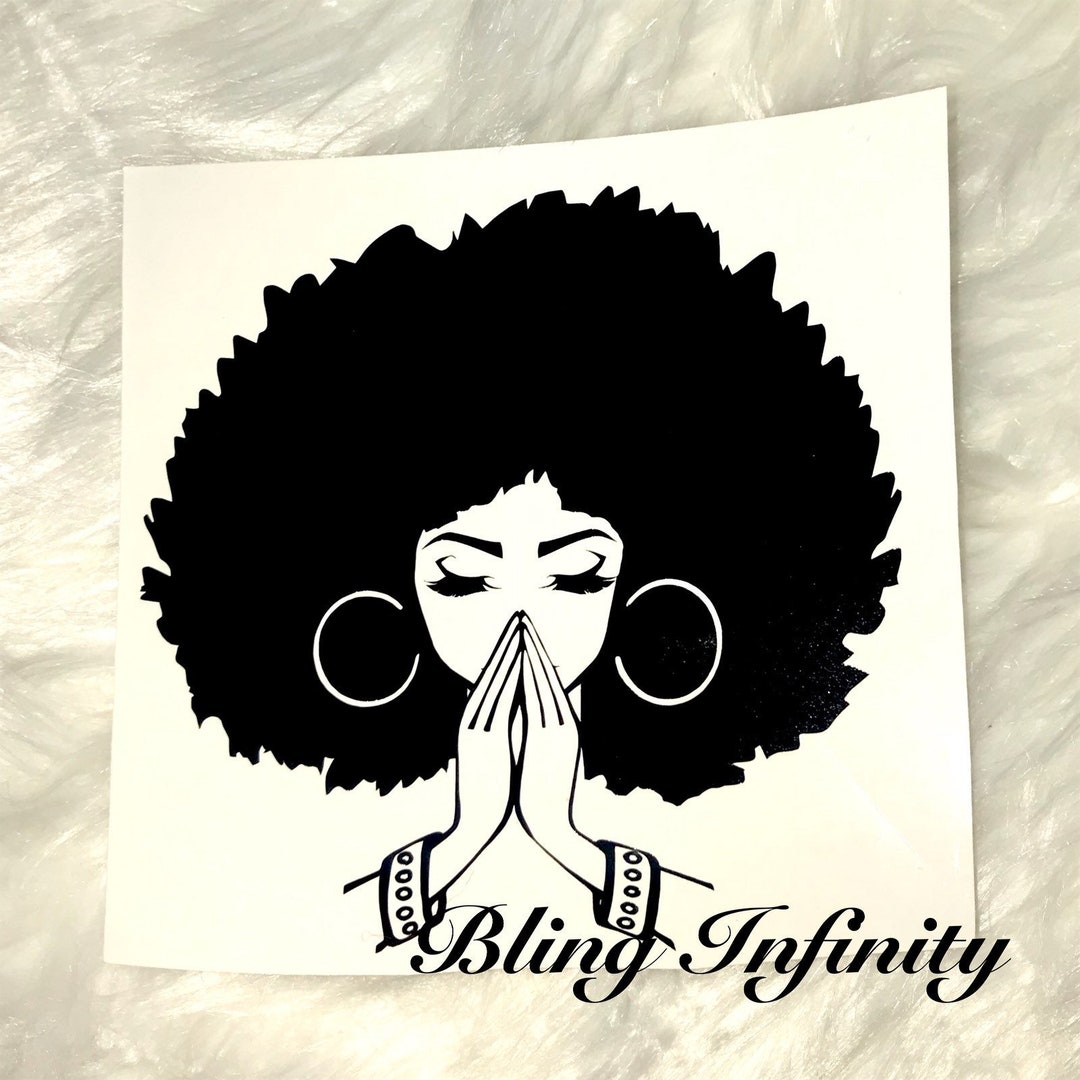 Praying Hands Woman Vinyl Decal, Prayer Decal, Woman Decal, Afro Lady ...