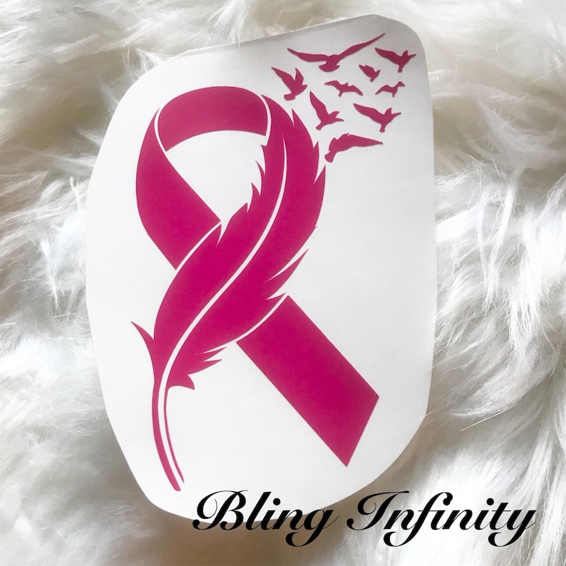 AWARENESS Feather Ribbon Vinyl Decal, Breast Cancer Decal, Mug Decal ...