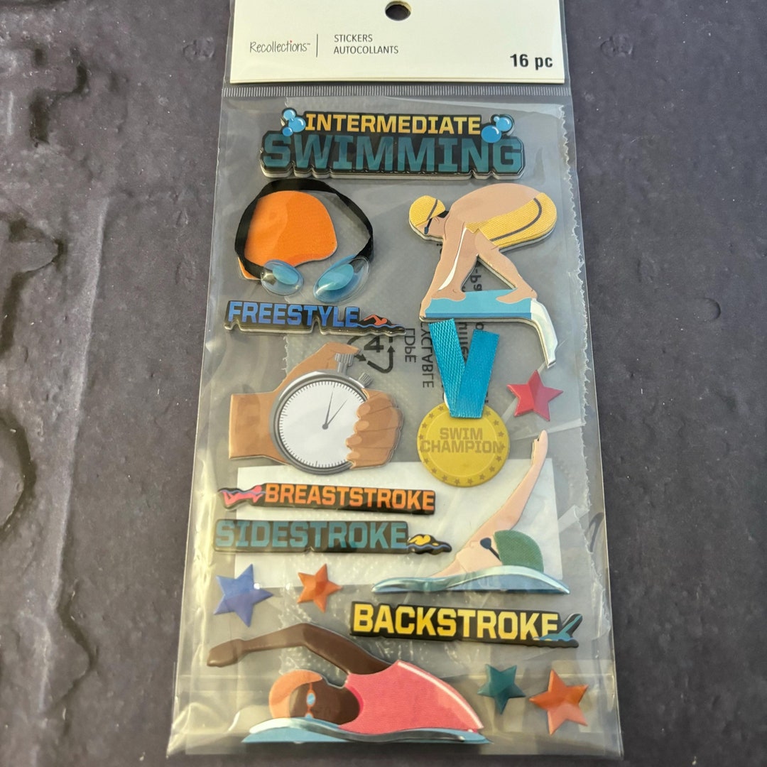 3D SWIMMING Sticker | Swim Team Uniform | Stop Watch Goggles ...