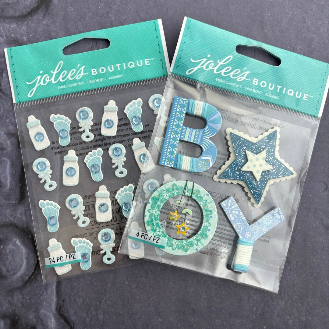 SET (2) Embellishments | Blue Boy Sticker Scrapbook Page | Baby Feet ...