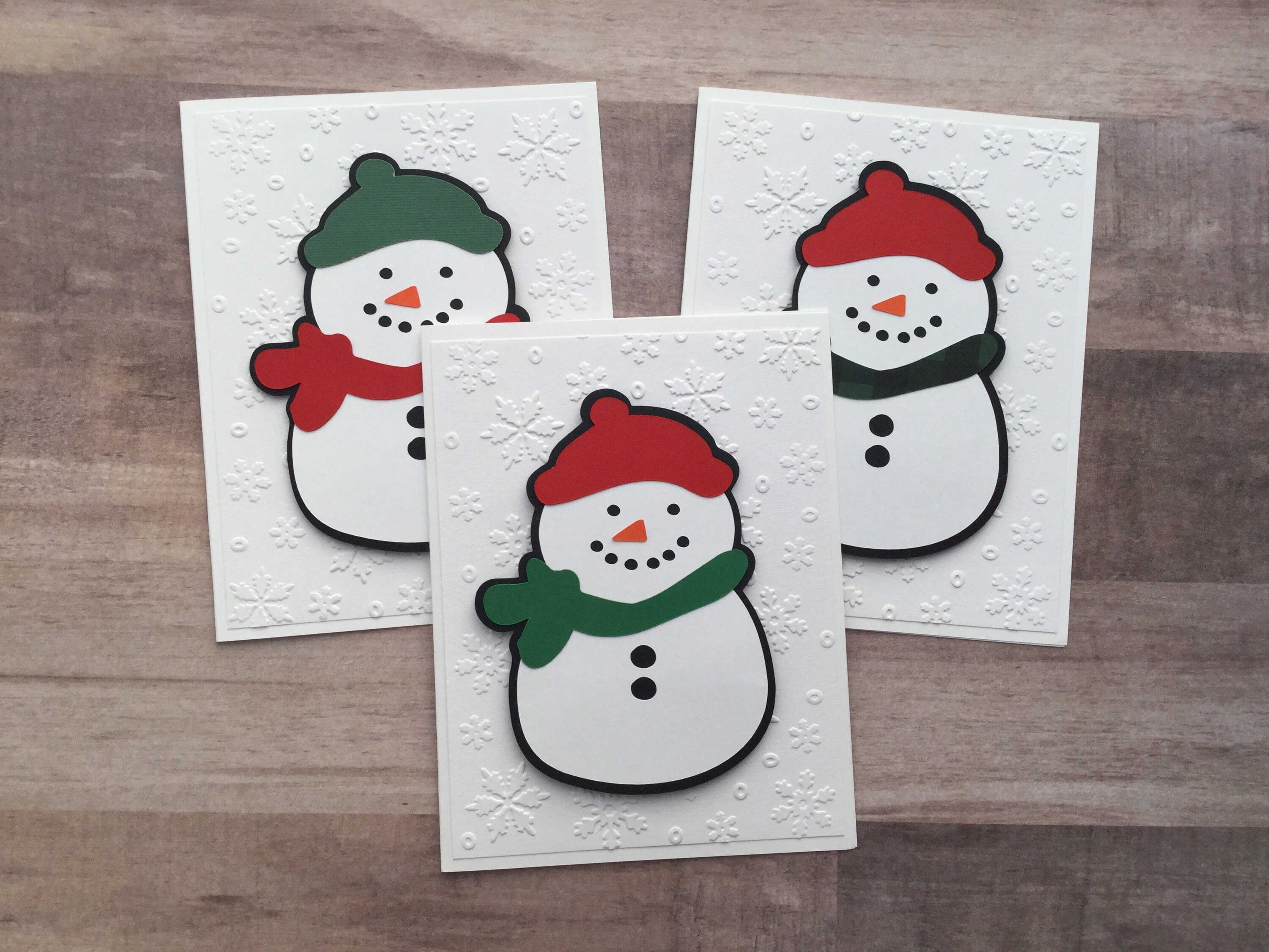Snowman Winter Cards Snowman Card Set Embossed Christmas | Etsy
