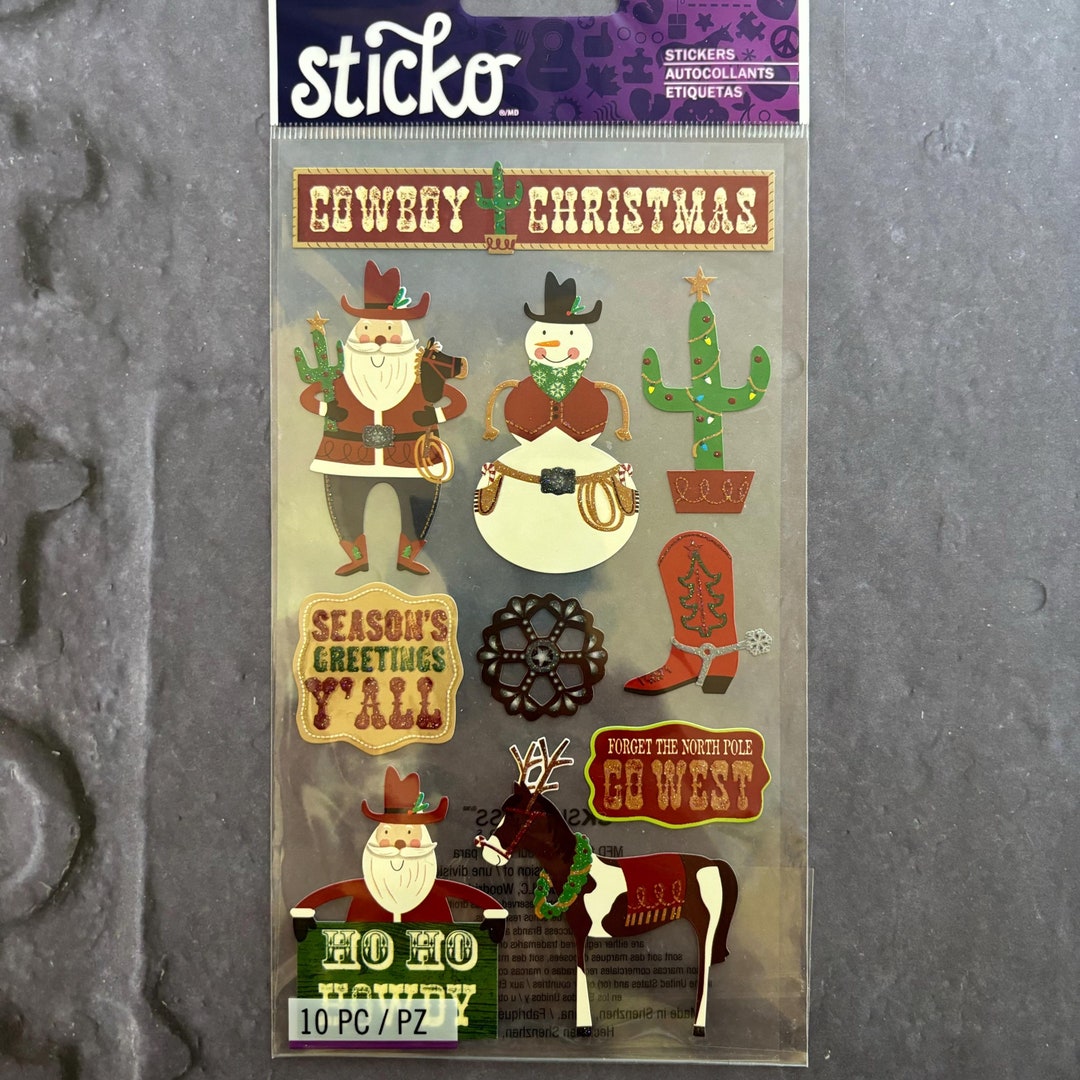 VINTAGE Cowboy Christmas Sticker | Holiday Embellishment | Cactus Boot ...
