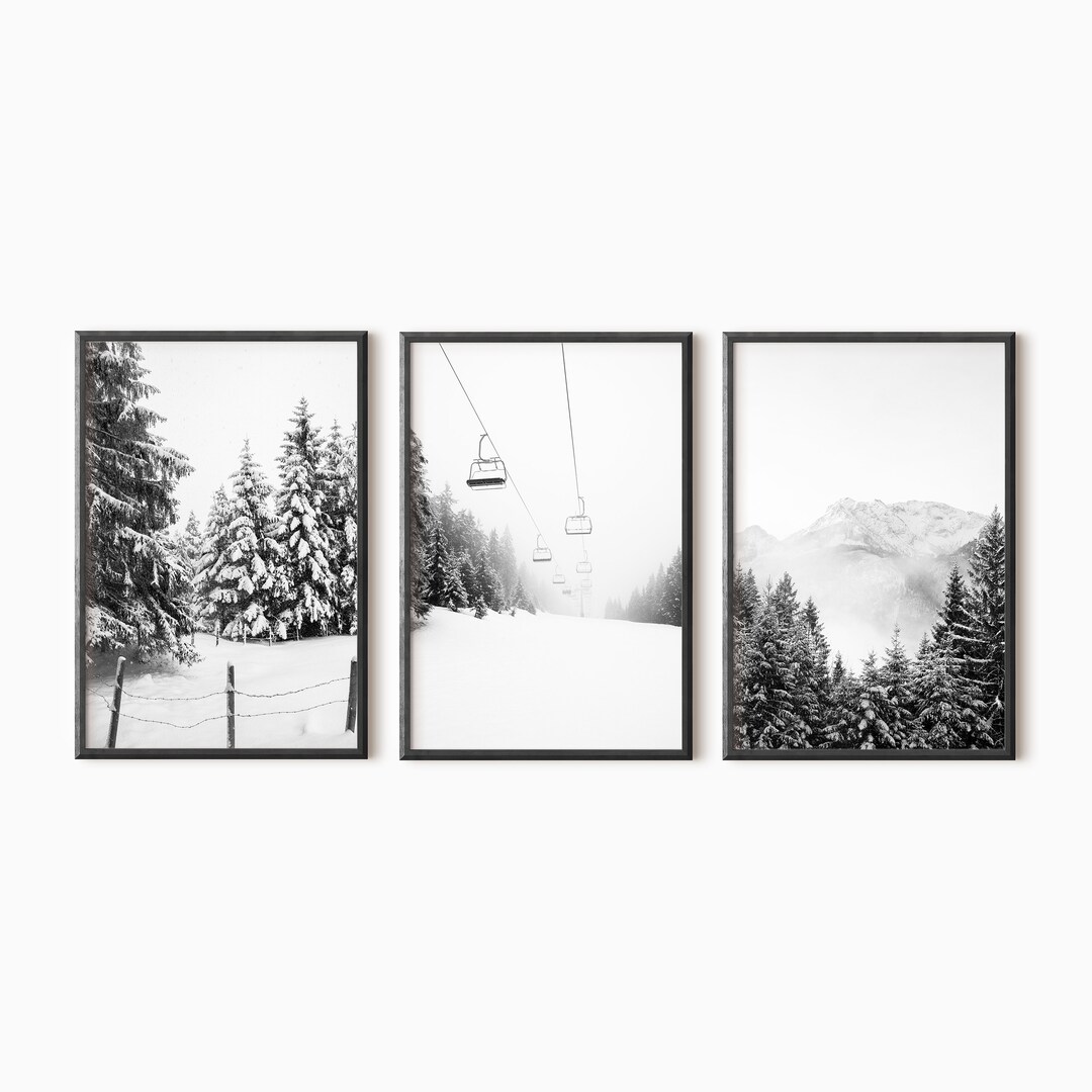 Winter Print Set of 3 Ski Prints Mountain Print Snowy Forest Printable ...