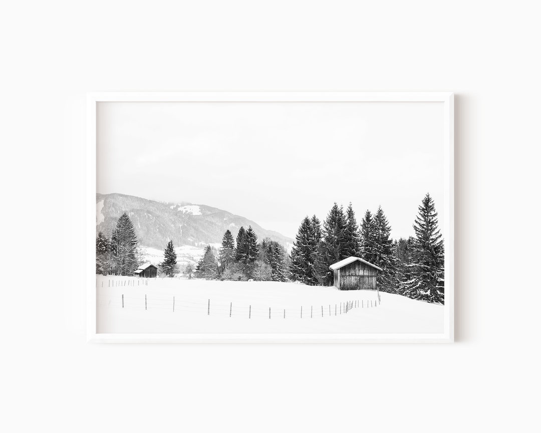 Ski Lodge Print | Printable Mountain Landscape Winter Art DOWNLOAD ...