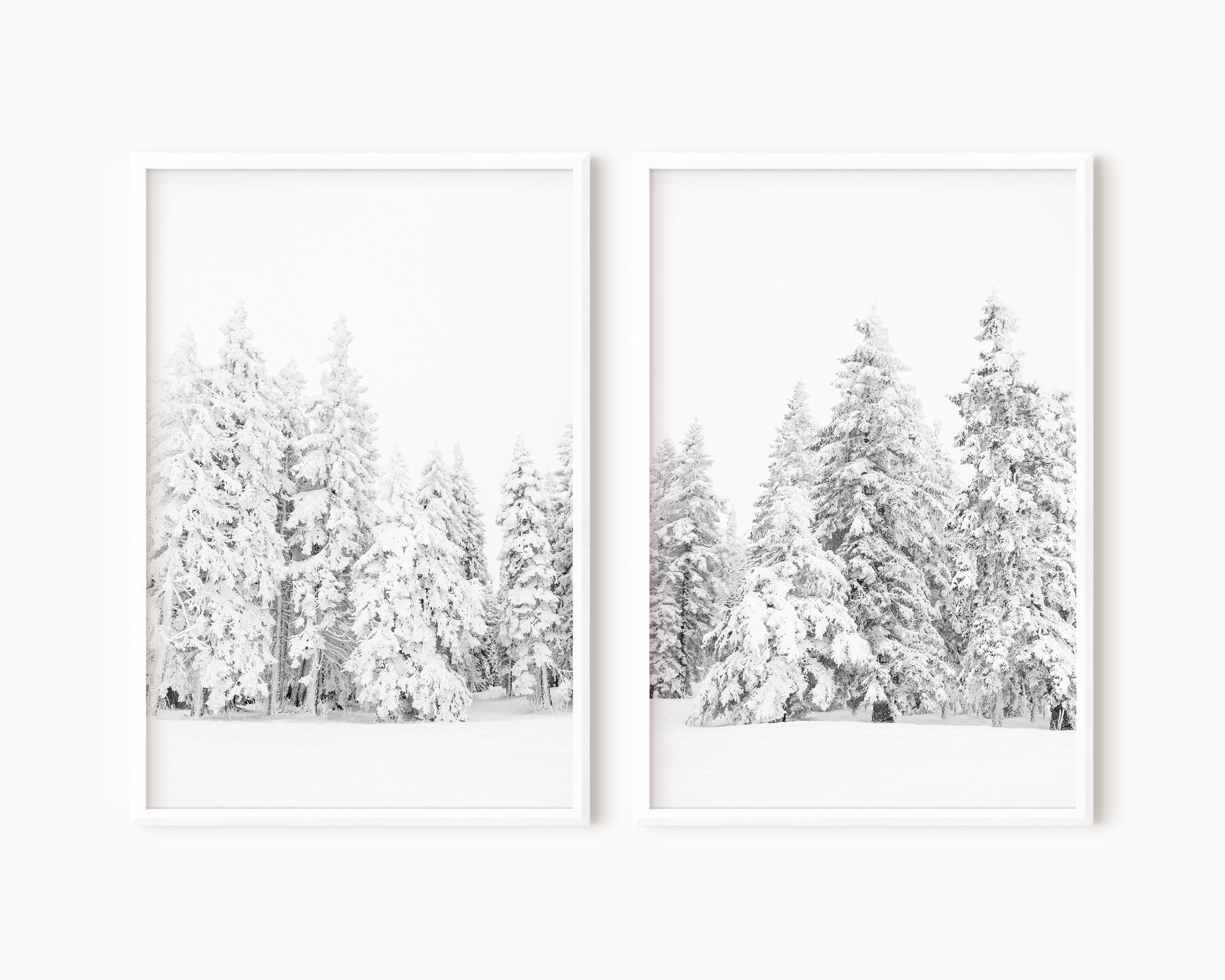 Snowy Prints Set of 2 winter Printable Art snowy Forest - Etsy
