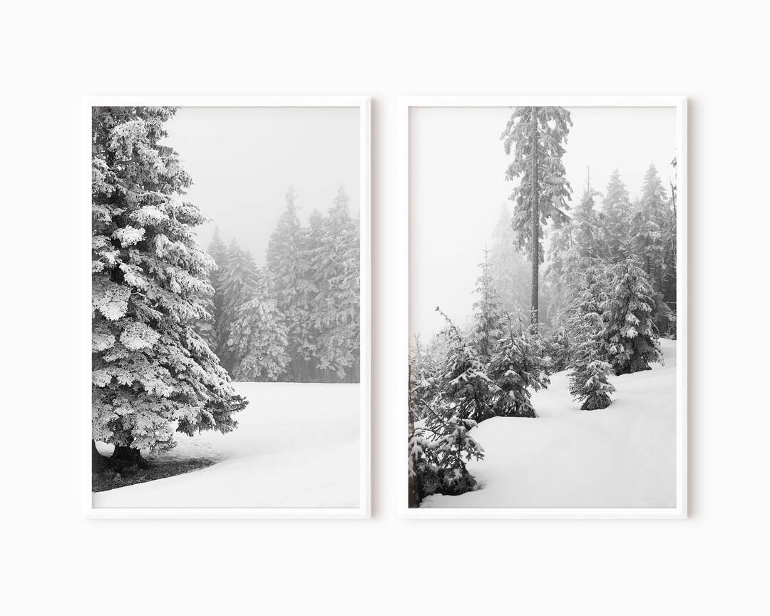 Set of 2 Winter Prints | Snowy Tree Printable Wall Art | Instant ...