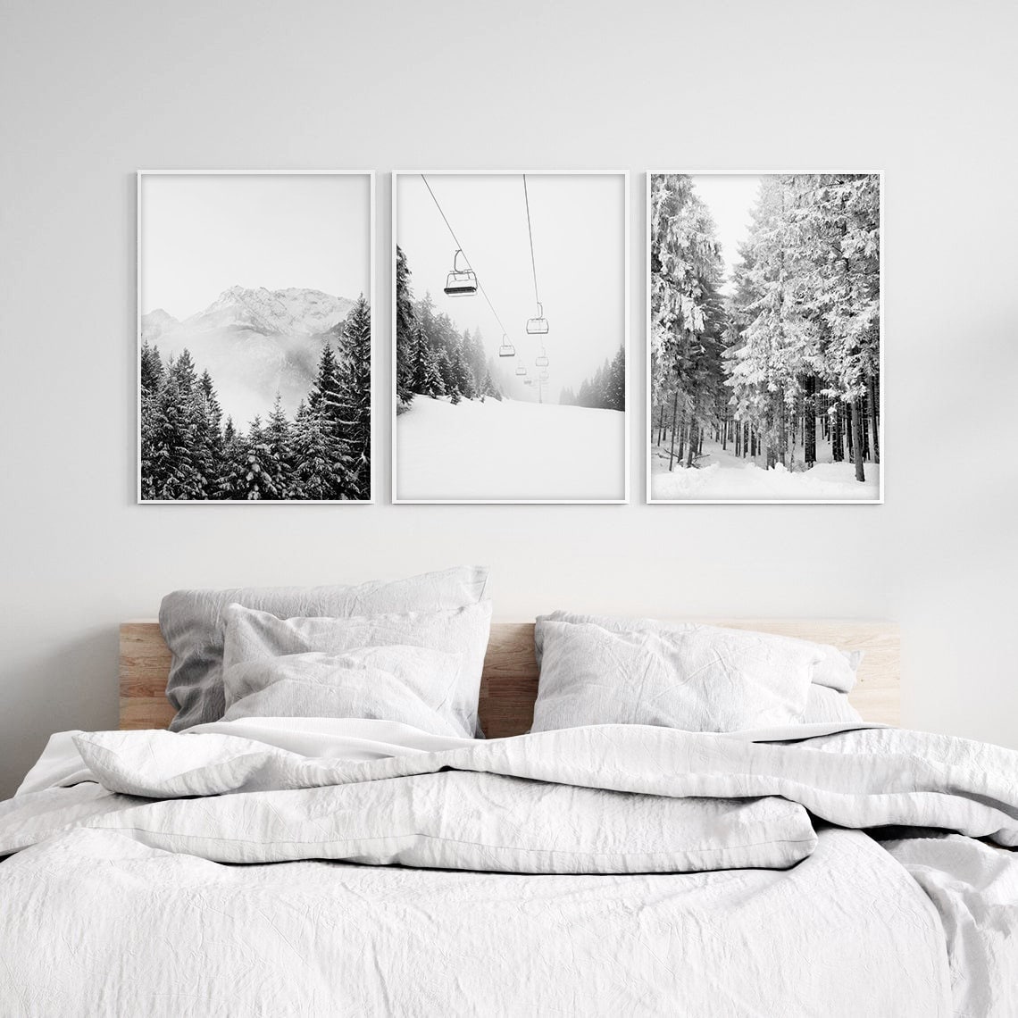 Winter Set of 3 Prints | Snow Covered Trees | Ski Lift Print | Snowy ...