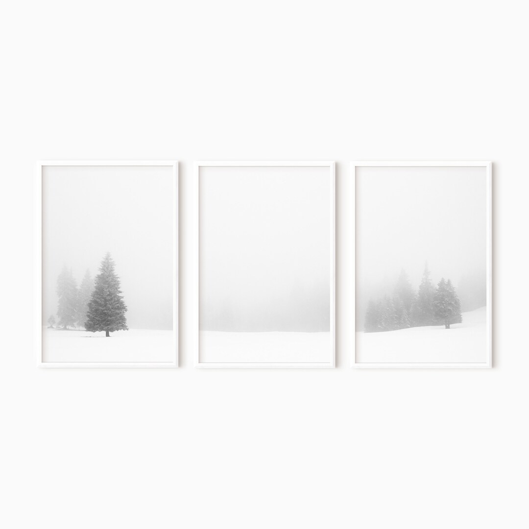 Set of 3 Minimalist Winter Prints | Printable Snowy Pine Tree Art ...