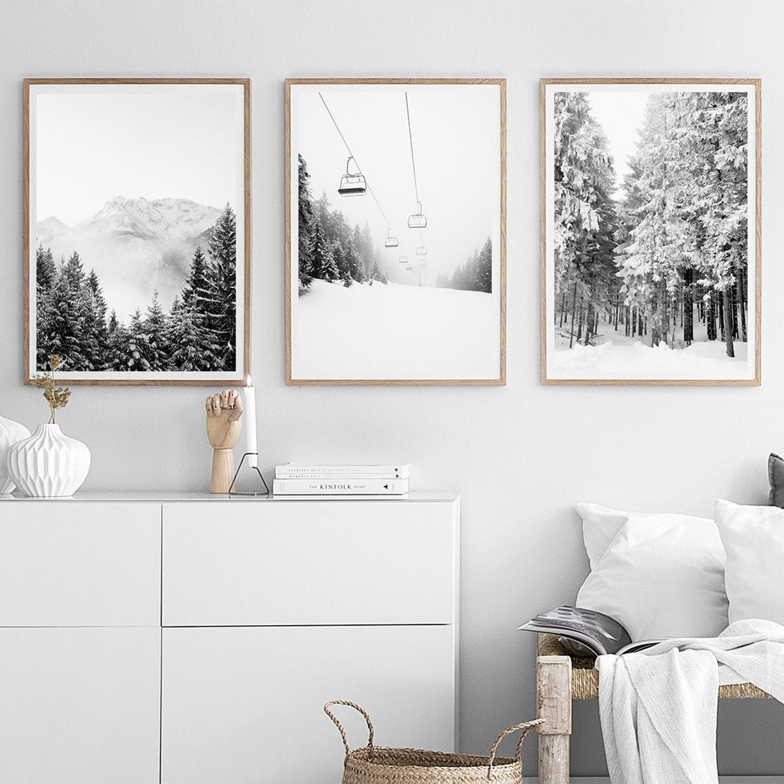 Winter Set of 3 Prints | Snow Covered Trees | Ski Lift Print | Snowy ...